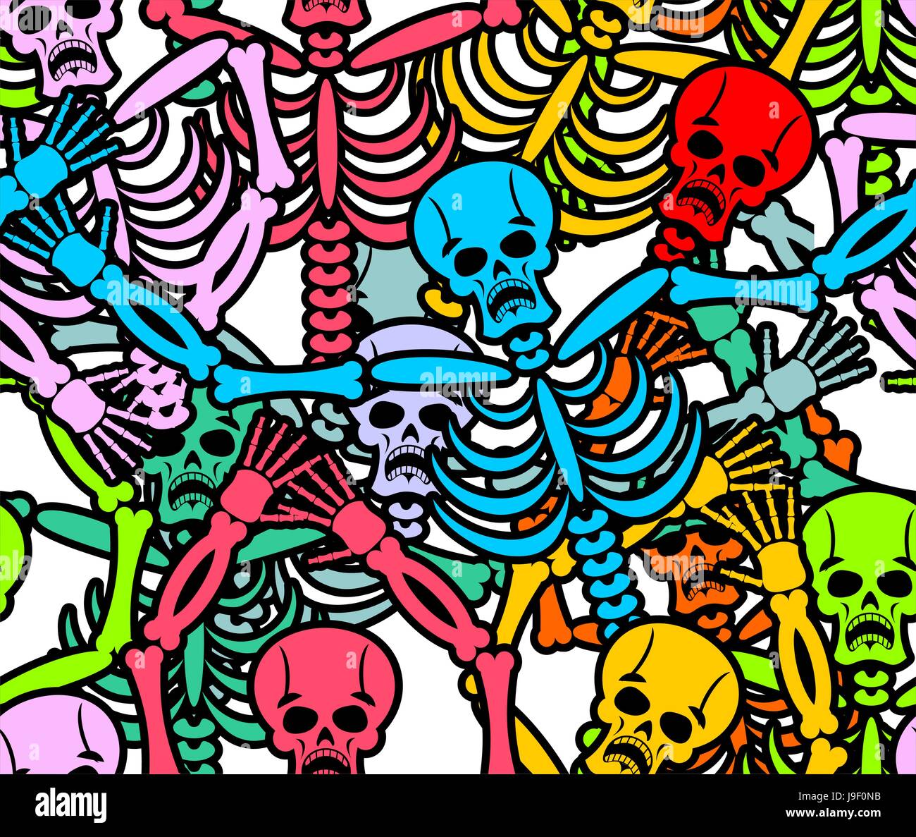 Day of the Dead seamless pattern. Multicolored skeleton ornament. Skull ...