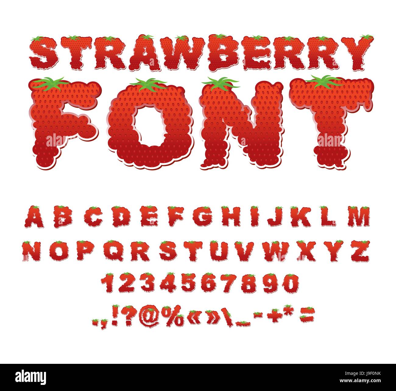 Strawberry font. Berry ABC. Red fresh fruit alphabet. Letters from ...