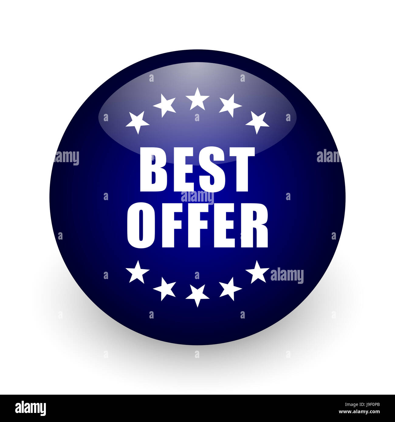 Best offer blue glossy ball web icon on white background. Round 3d ...