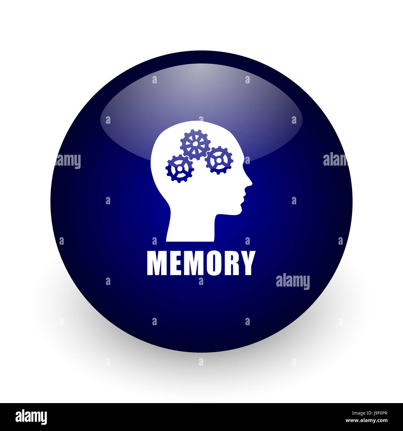 Memory blue glossy ball web icon on white background. Round 3d render ...