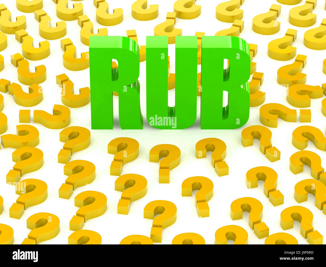 RUB sign surrounded by question marks. Concept 3D illustration Stock ...
