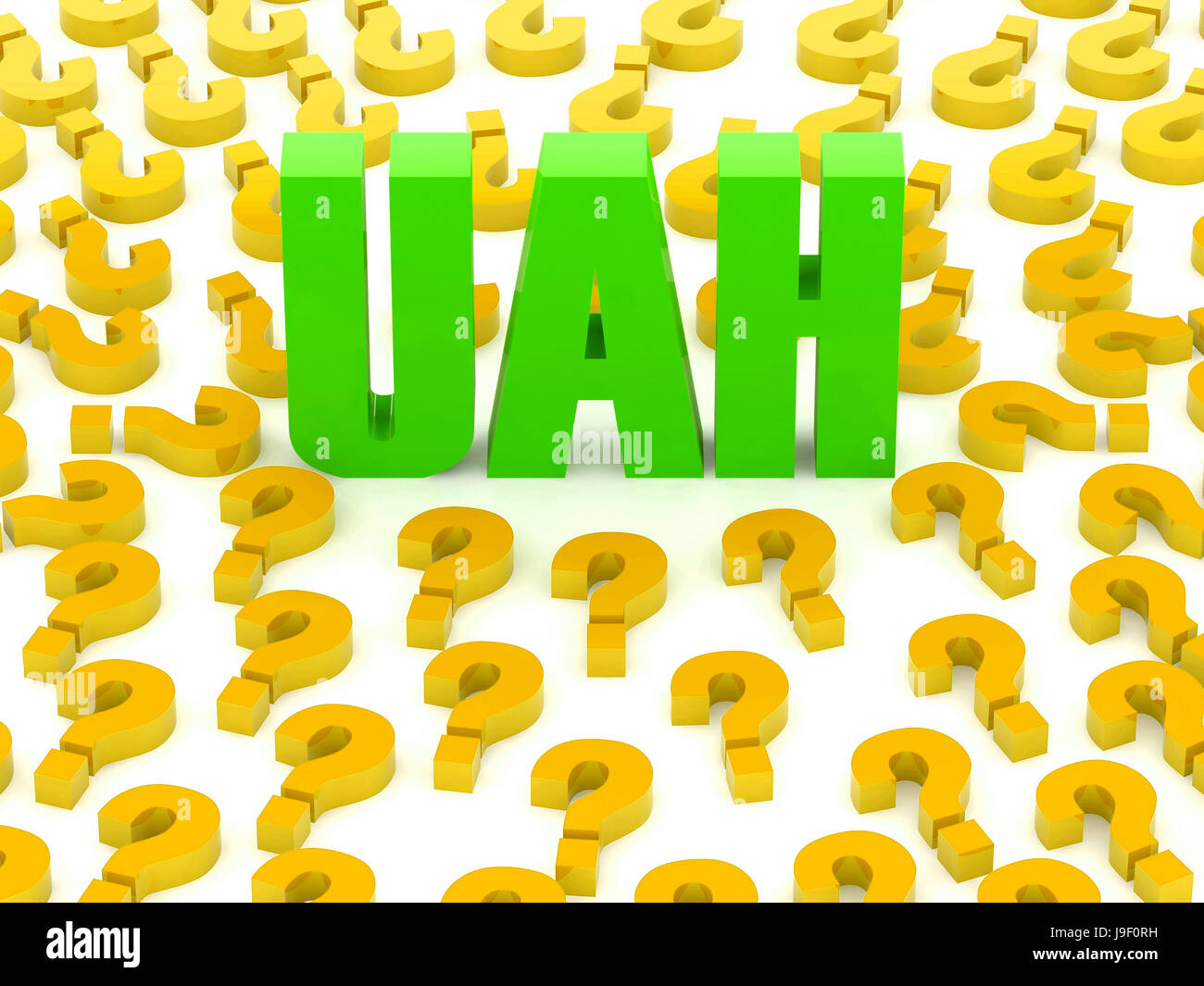 UAH sign surrounded by question marks. Concept 3D illustration Stock ...
