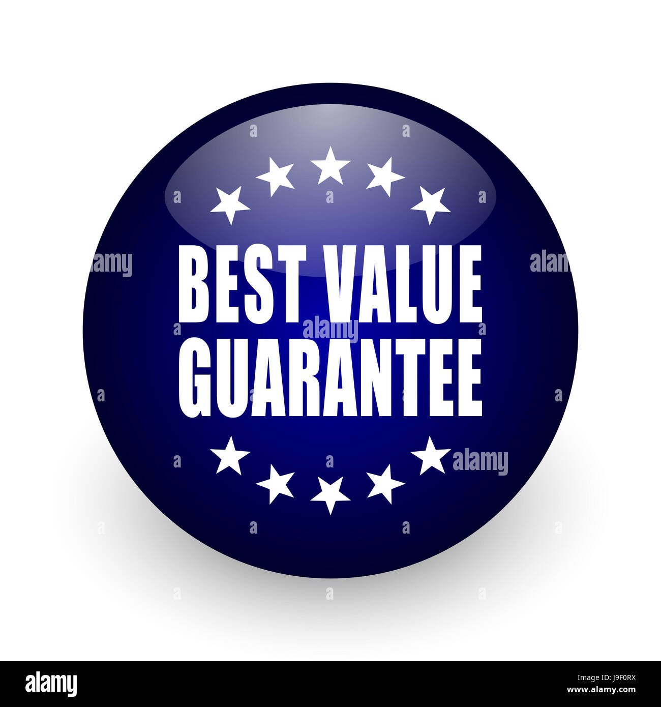 Best value guarantee blue glossy ball web icon on white background ...