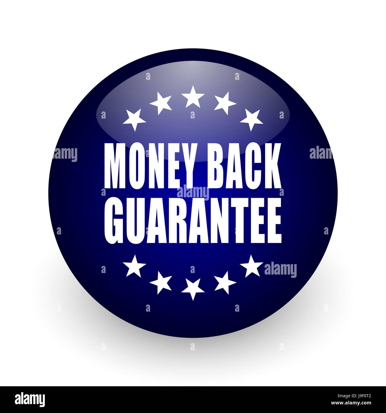 Money back guarantee blue glossy ball web icon on white background ...