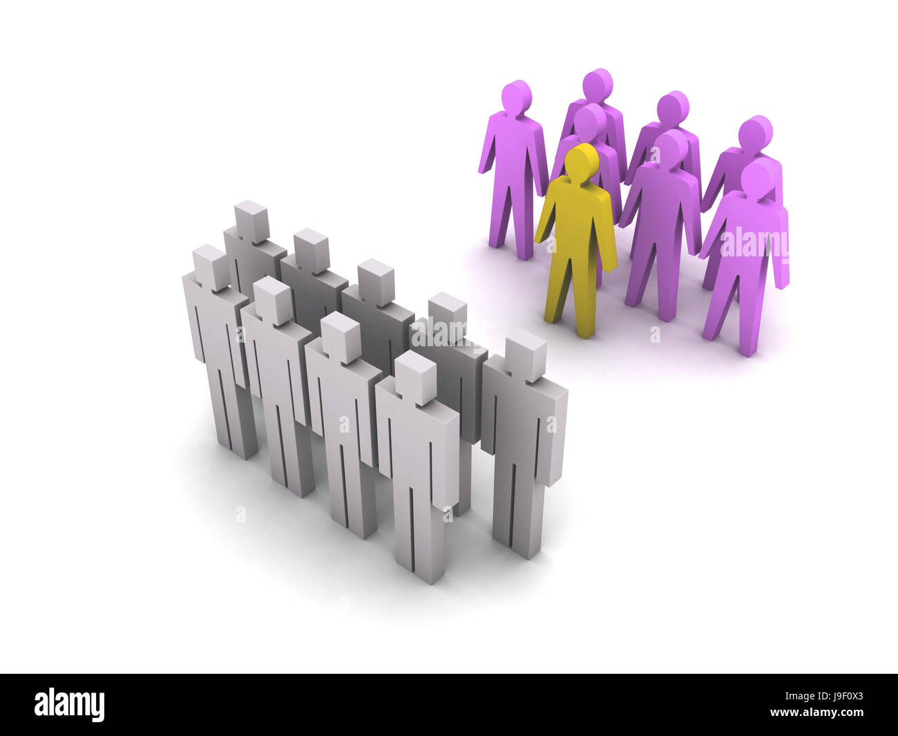 Team with leader versus team without leader, crowd. Concept 3D ...