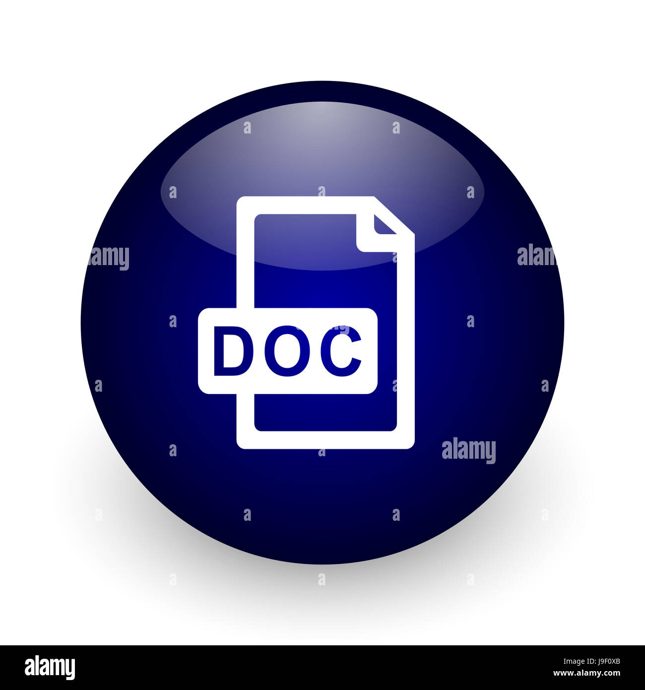 Doc file blue glossy ball web icon on white background. Round 3d render ...