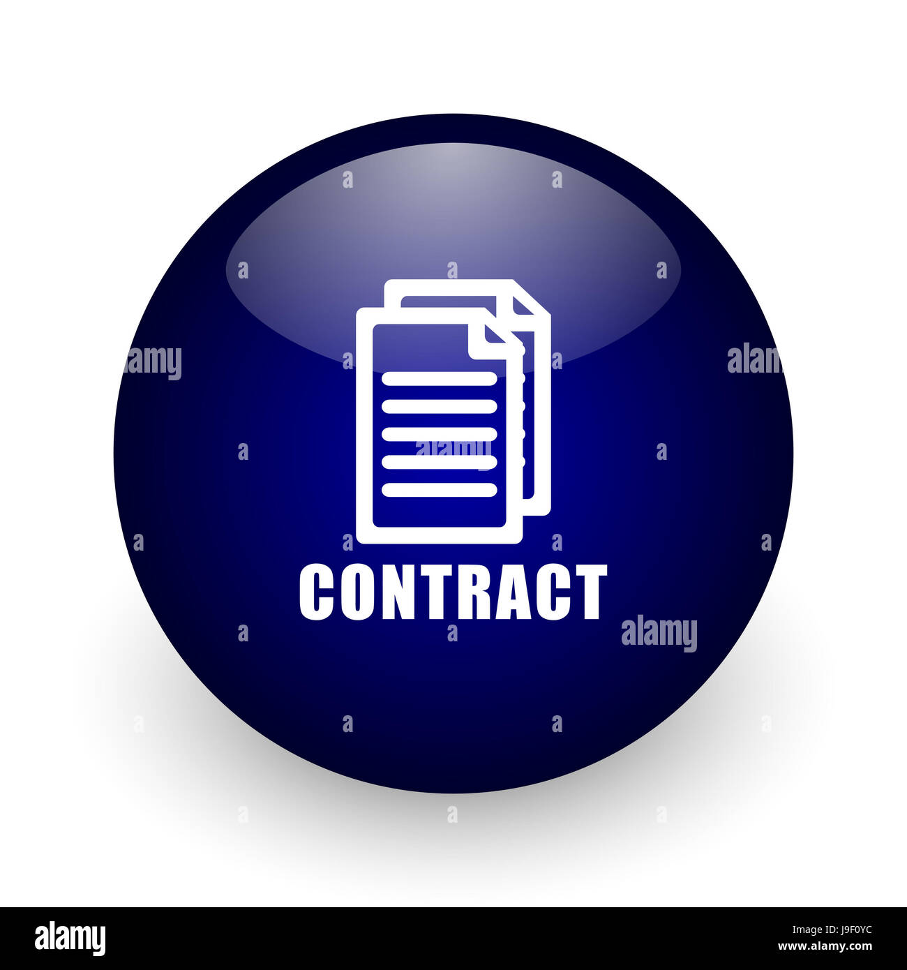 Contract blue glossy ball web icon on white background. Round 3d render ...