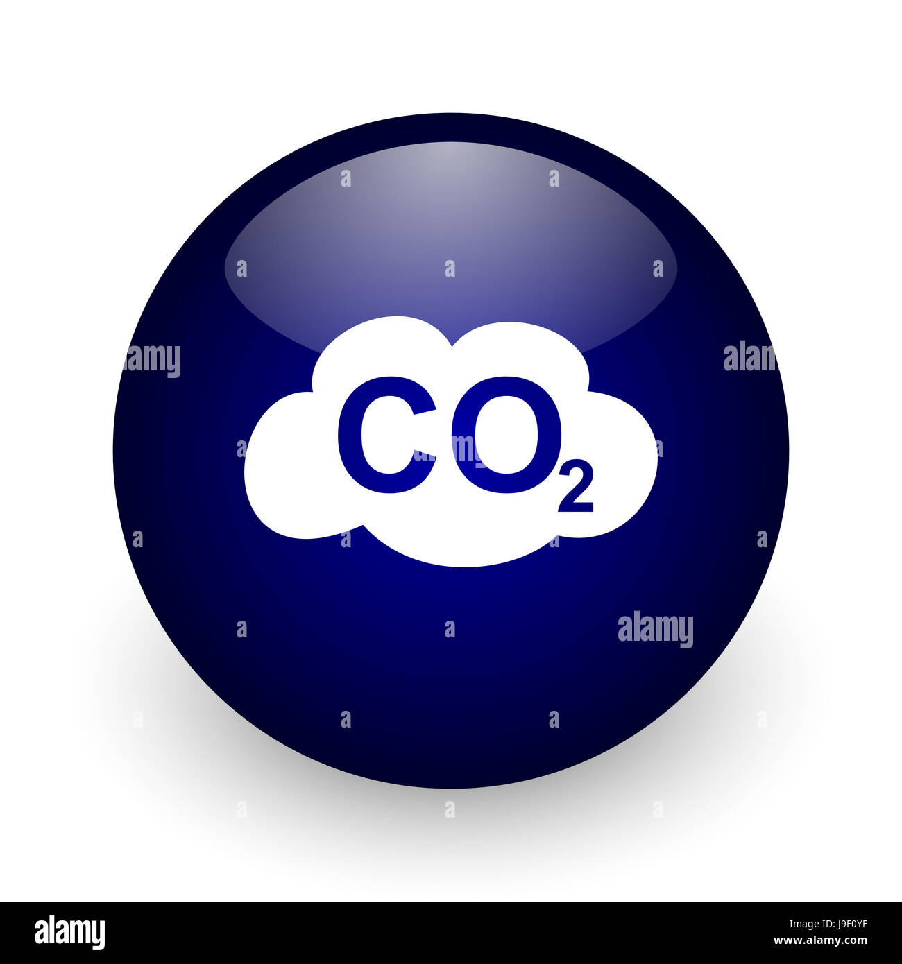 Carbon dioxide blue glossy ball web icon on white background. Round 3d ...