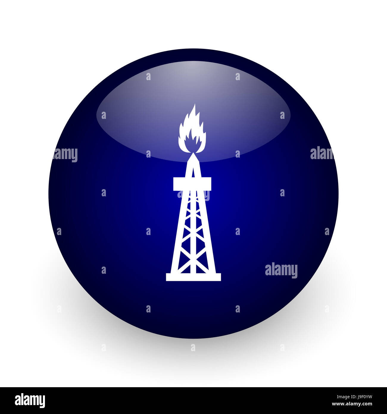 Gas blue glossy ball web icon on white background. Round 3d render ...
