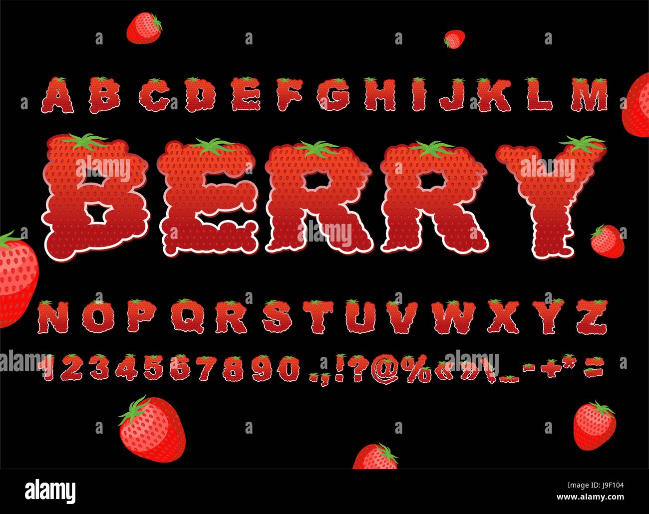 Berry font. Strawberry ABC. Red fresh fruit alphabet. Letters from ...