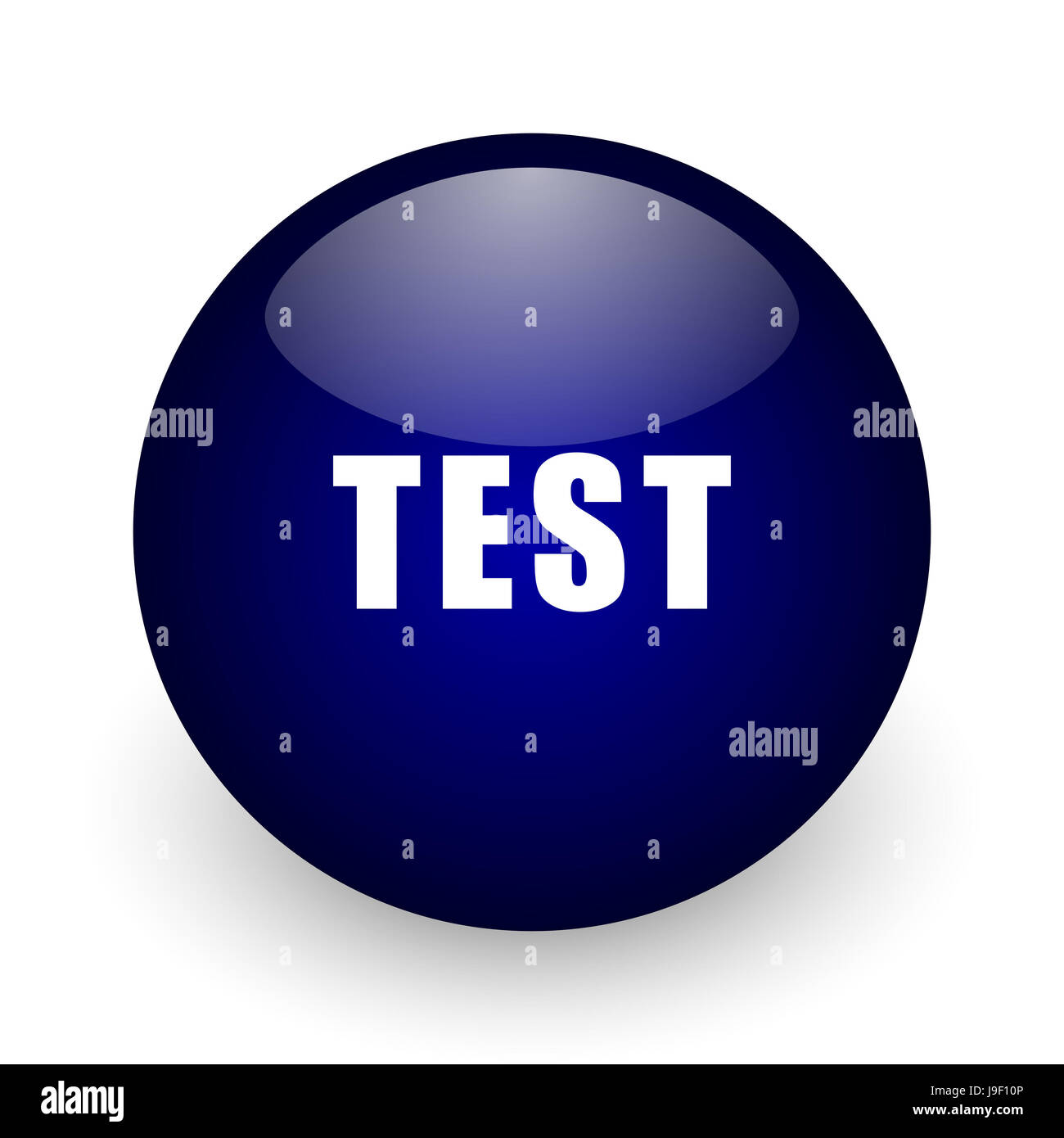 Test blue glossy ball web icon on white background. Round 3d render ...