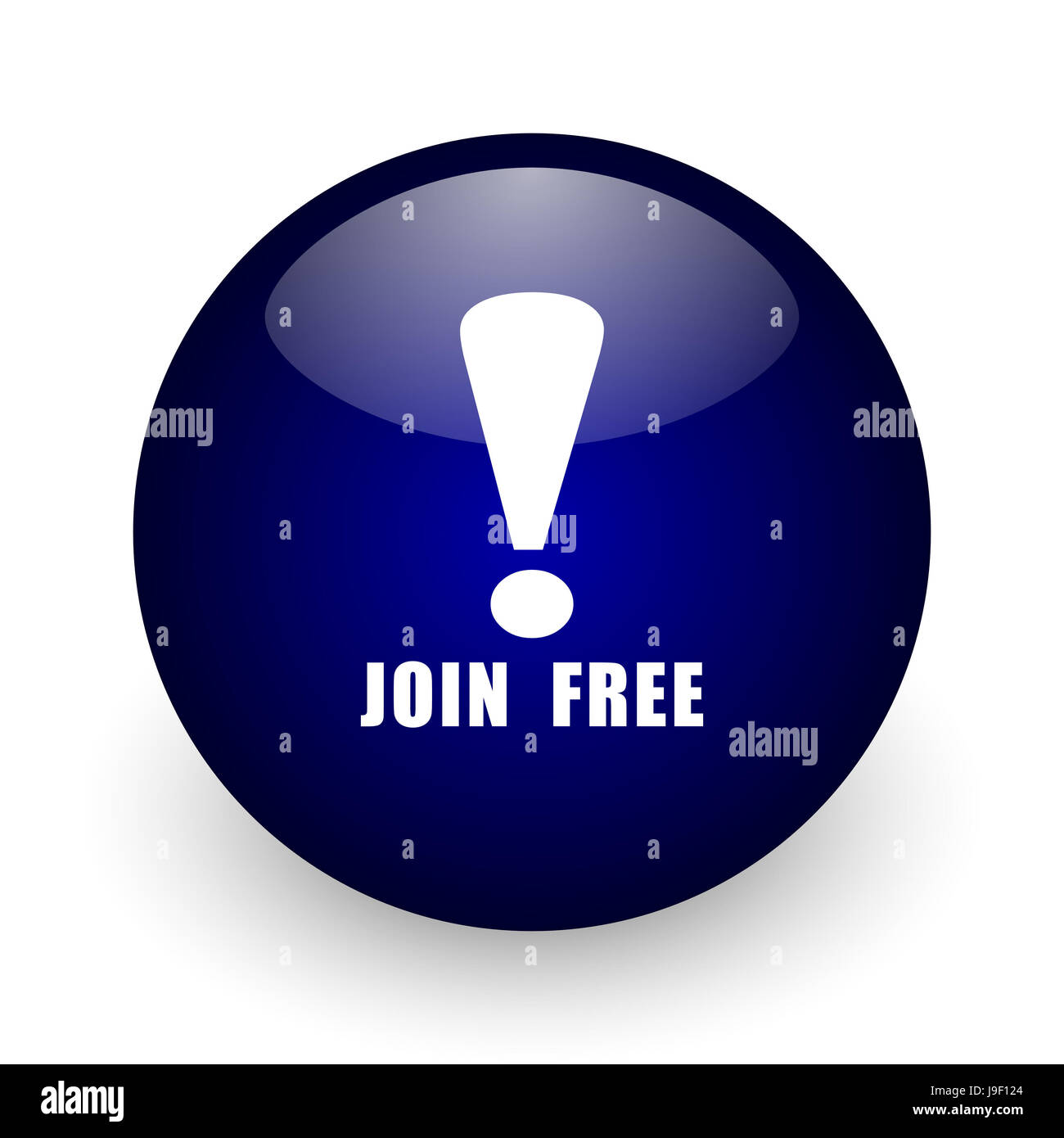 Join free blue glossy ball web icon on white background. Round 3d ...
