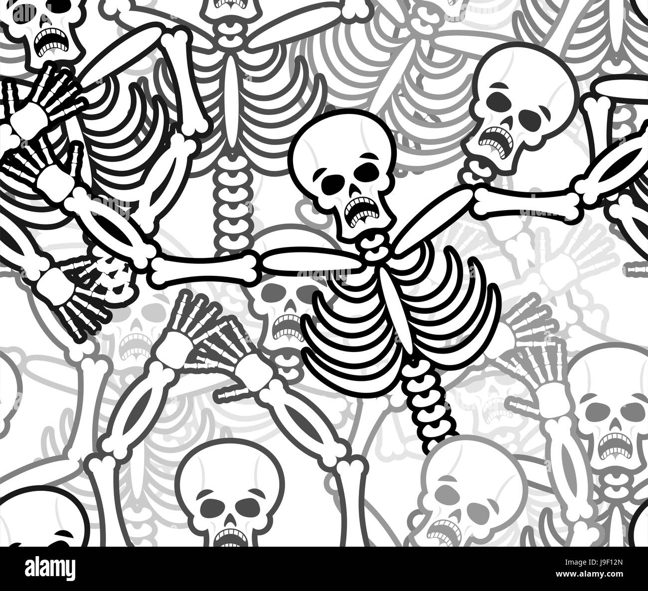 Sinners seamless pattern. Skeleton in Hell background. Ornament of dead ...
