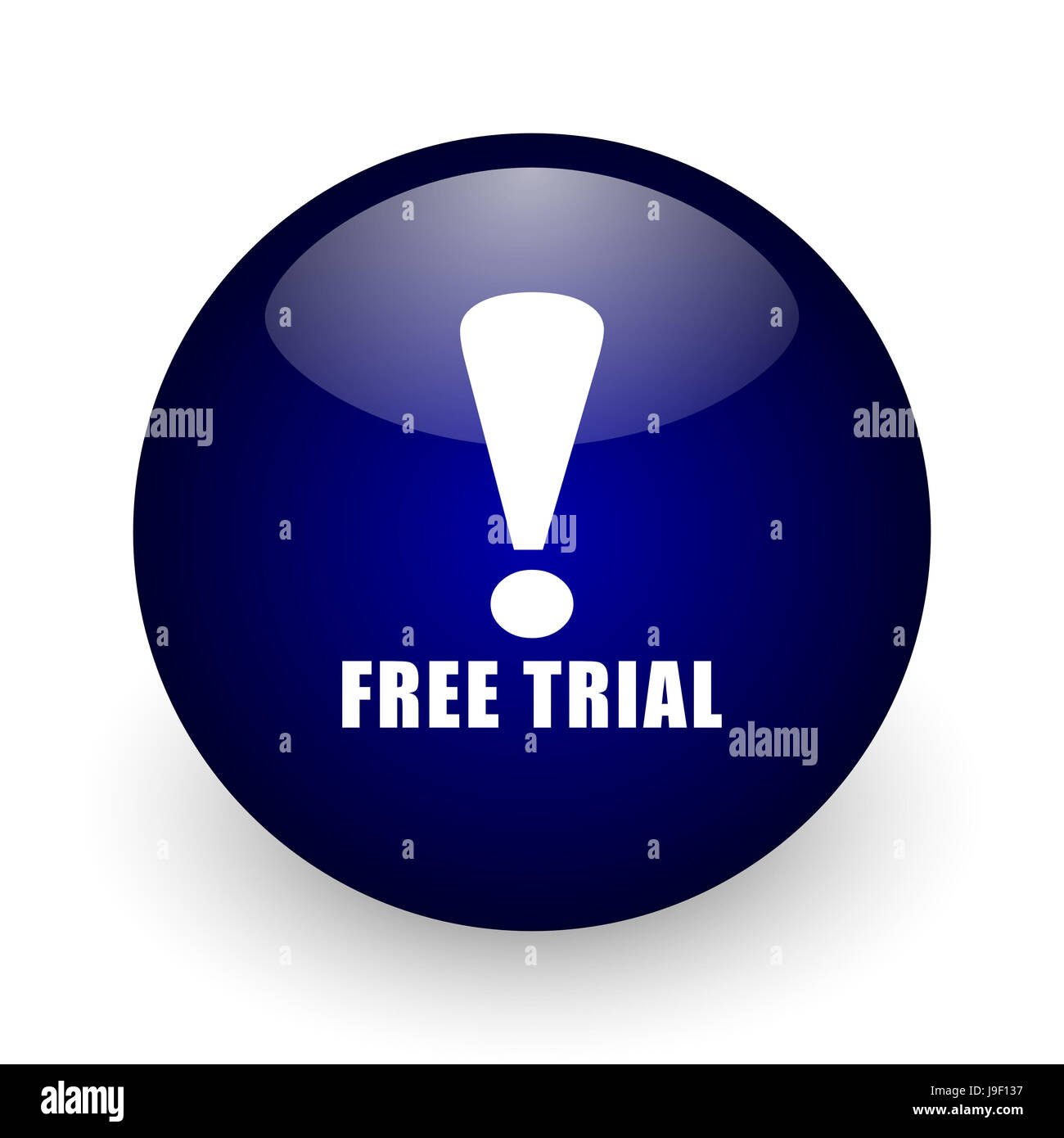 Free trial blue glossy ball web icon on white background. Round 3d ...