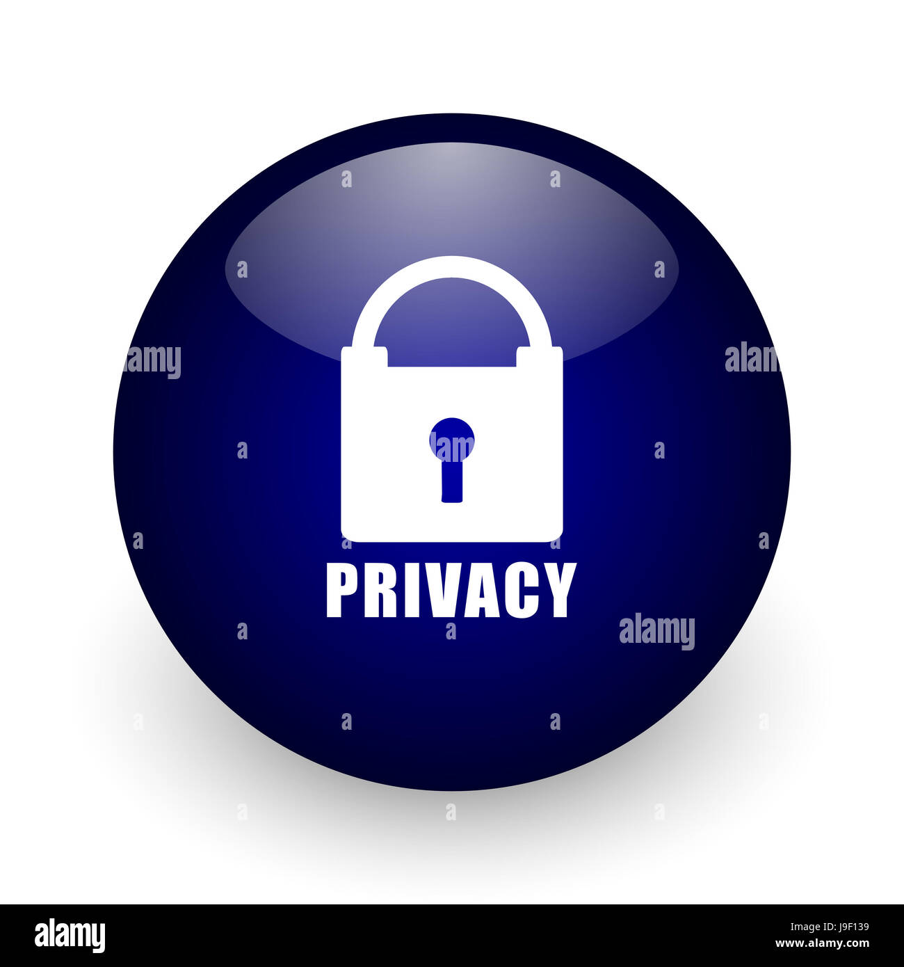Privacy blue glossy ball web icon on white background. Round 3d render ...