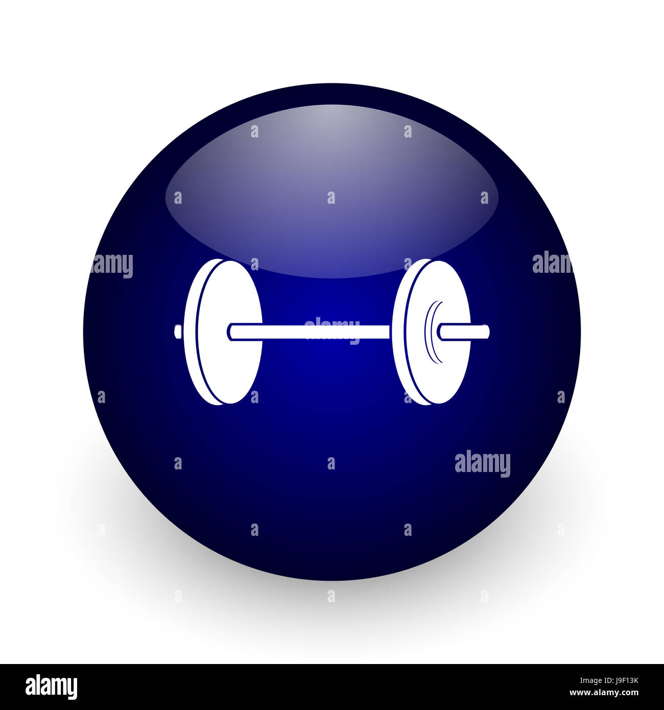 Fitness blue glossy ball web icon on white background. Round 3d render ...