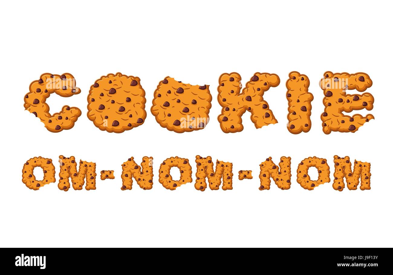 Om nom nom cookie Typography. Letters of biscuit. lettring of cookies ...