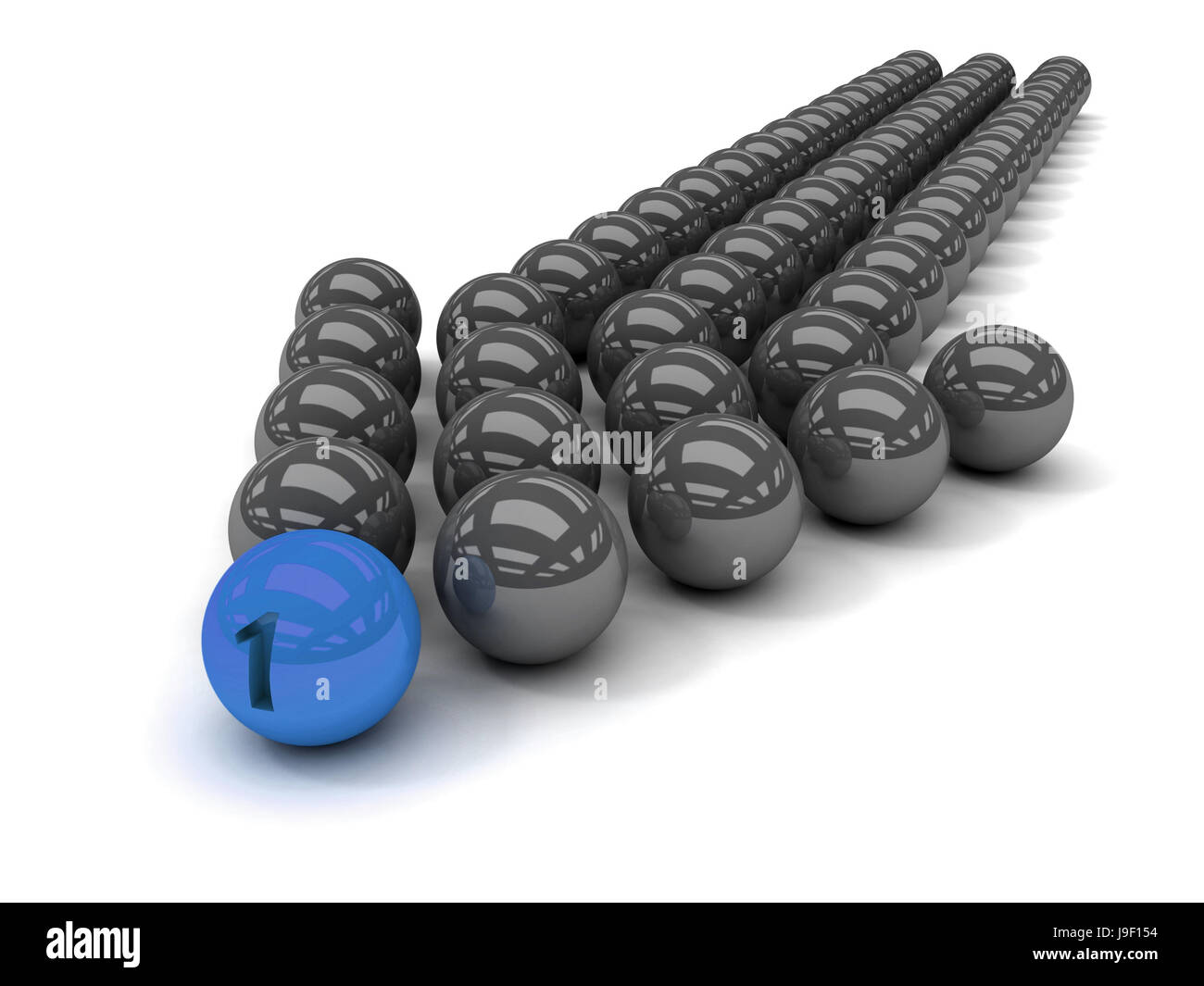 Grey arrow of the balls with the blue leader in front. Concept 3D ...