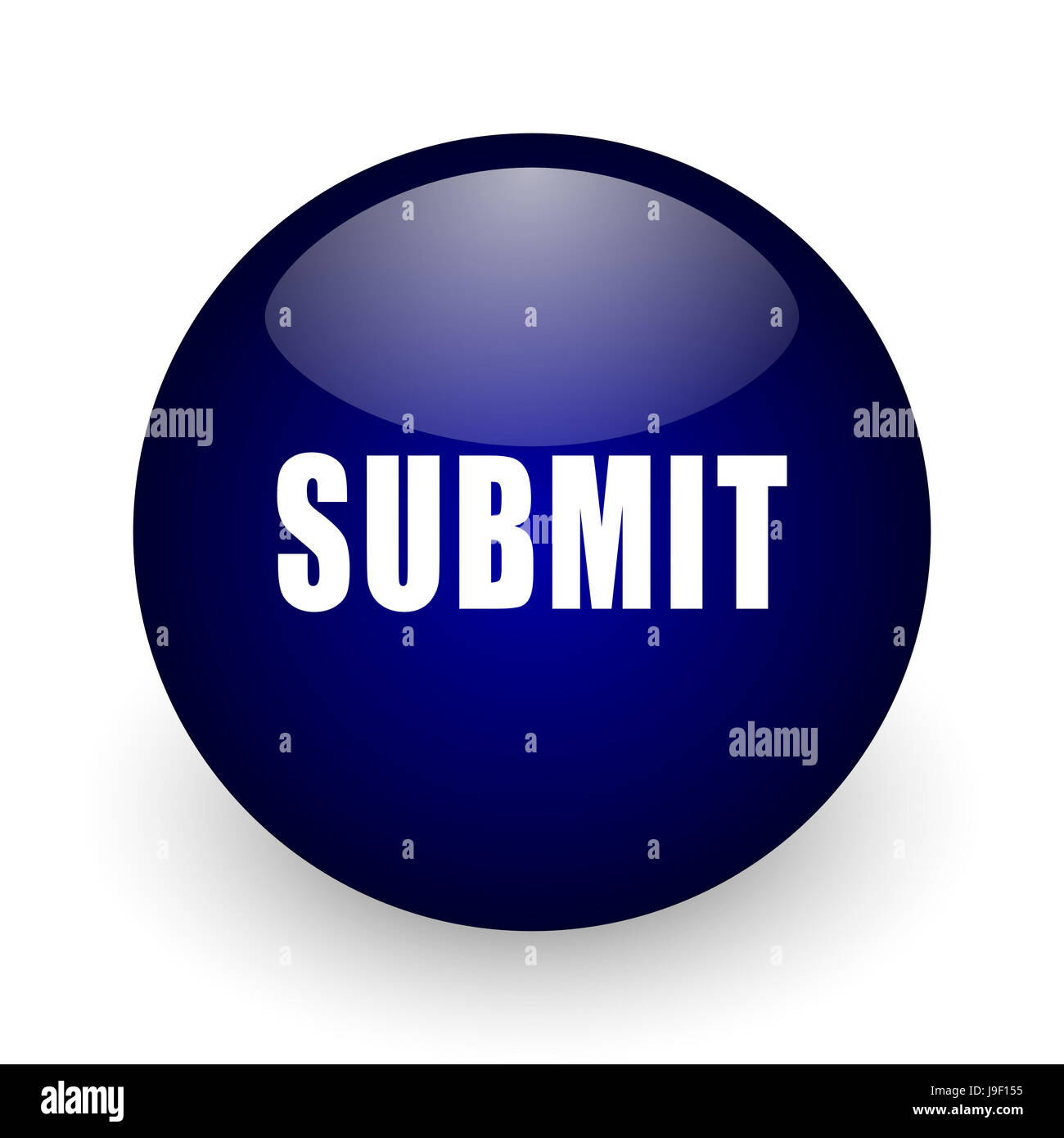 Submit blue glossy ball web icon on white background. Round 3d render ...