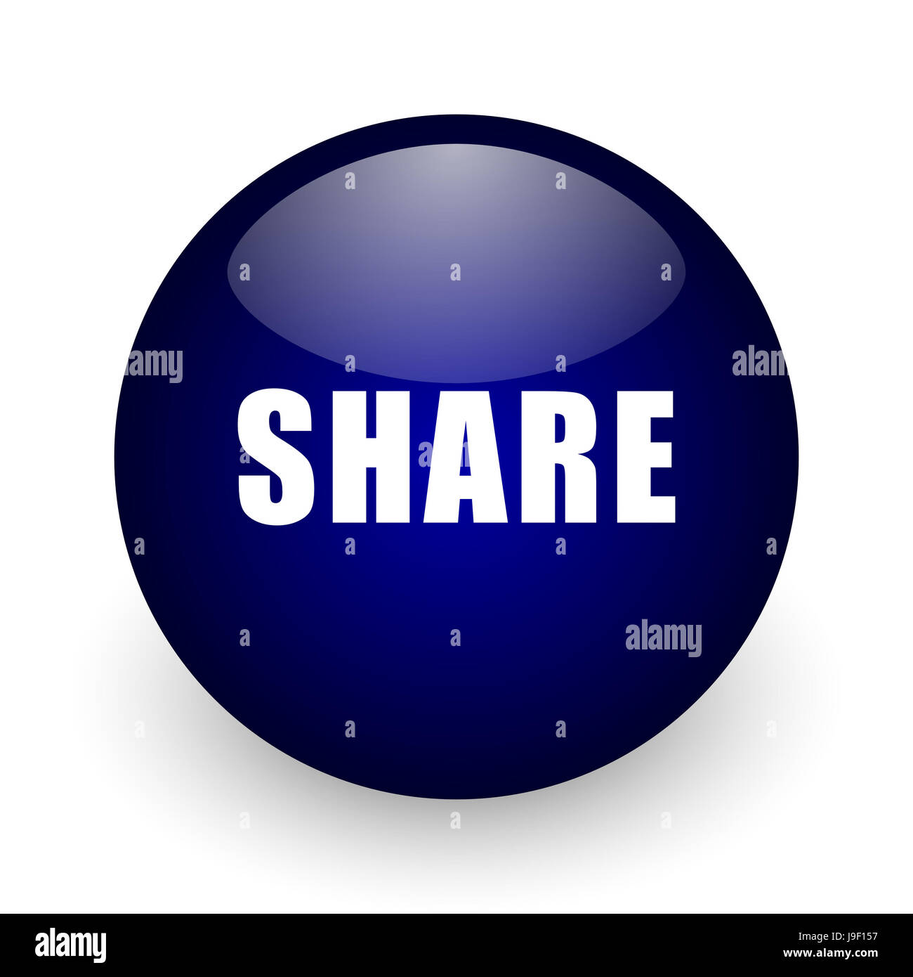 Share blue glossy ball web icon on white background. Round 3d render ...