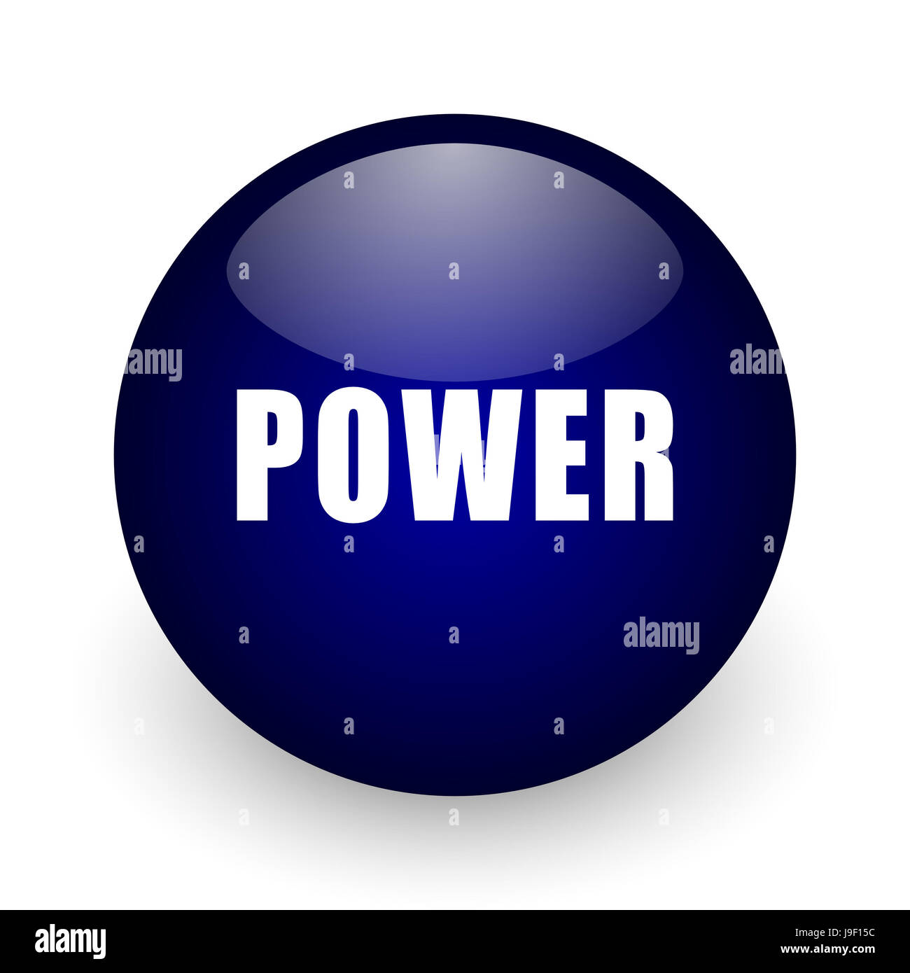 Power blue glossy ball web icon on white background. Round 3d render ...