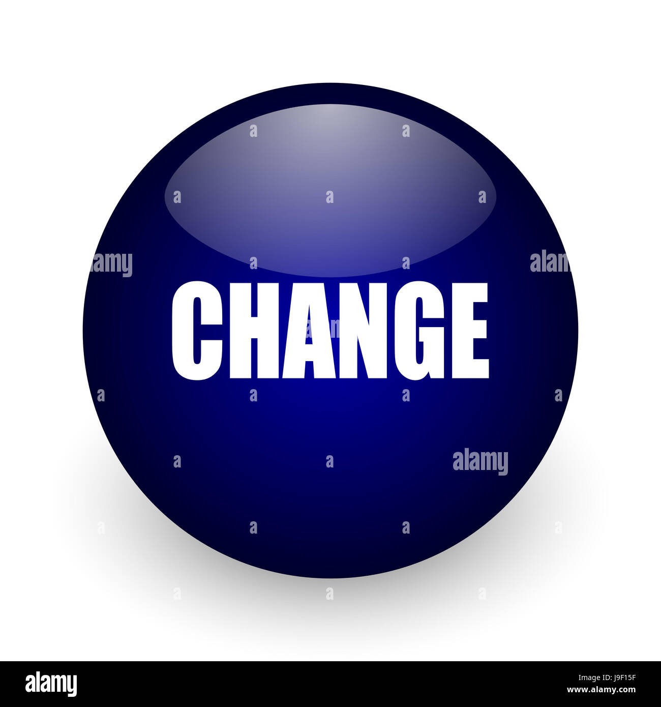 Change blue glossy ball web icon on white background. Round 3d render ...