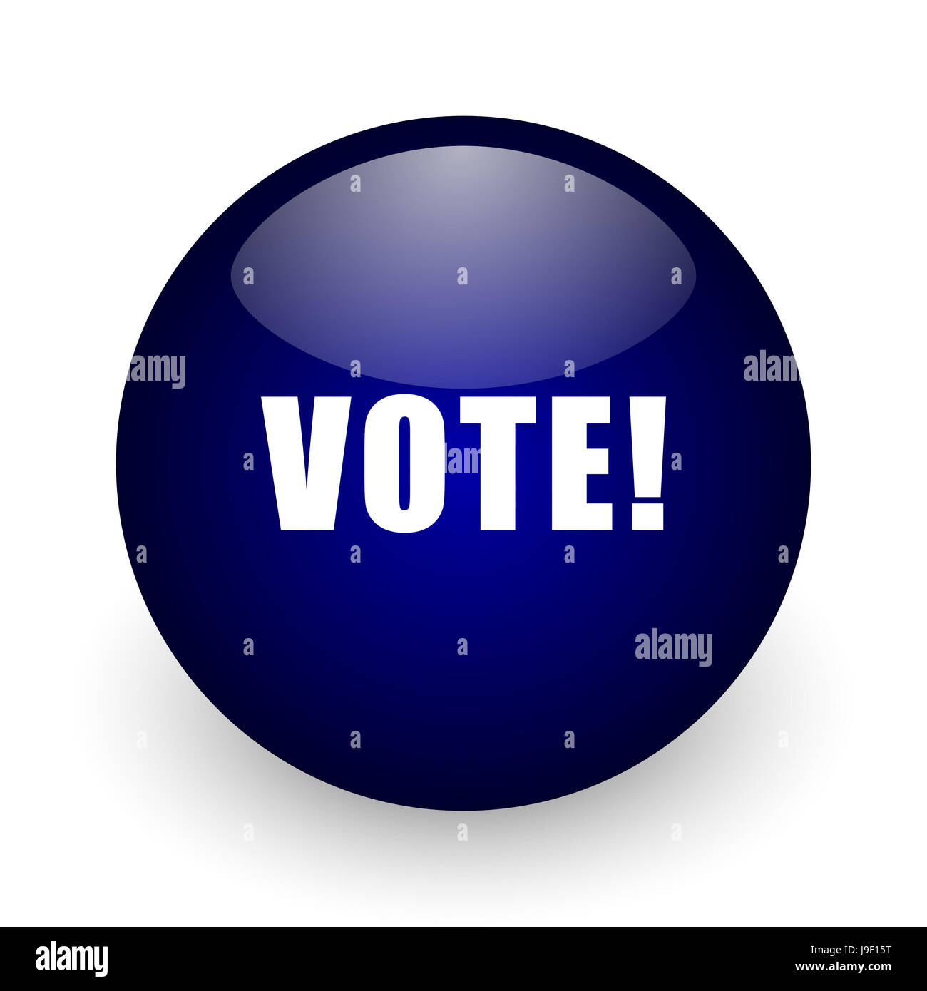 Vote blue glossy ball web icon on white background. Round 3d render ...