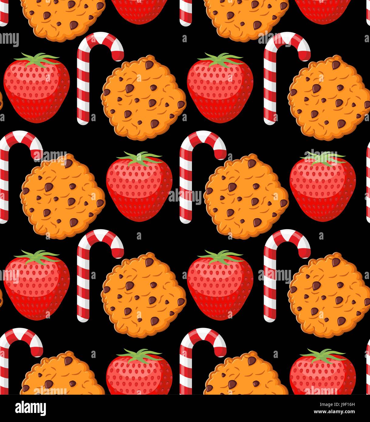 Sweet pattern. Cookies and mint stick ornament. Strawberry background ...
