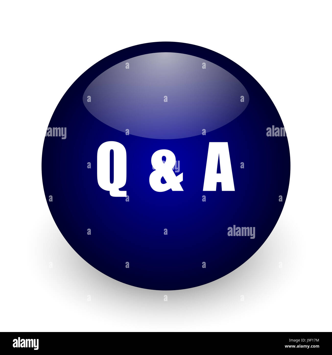 Question answer blue glossy ball web icon on white background. Round 3d ...