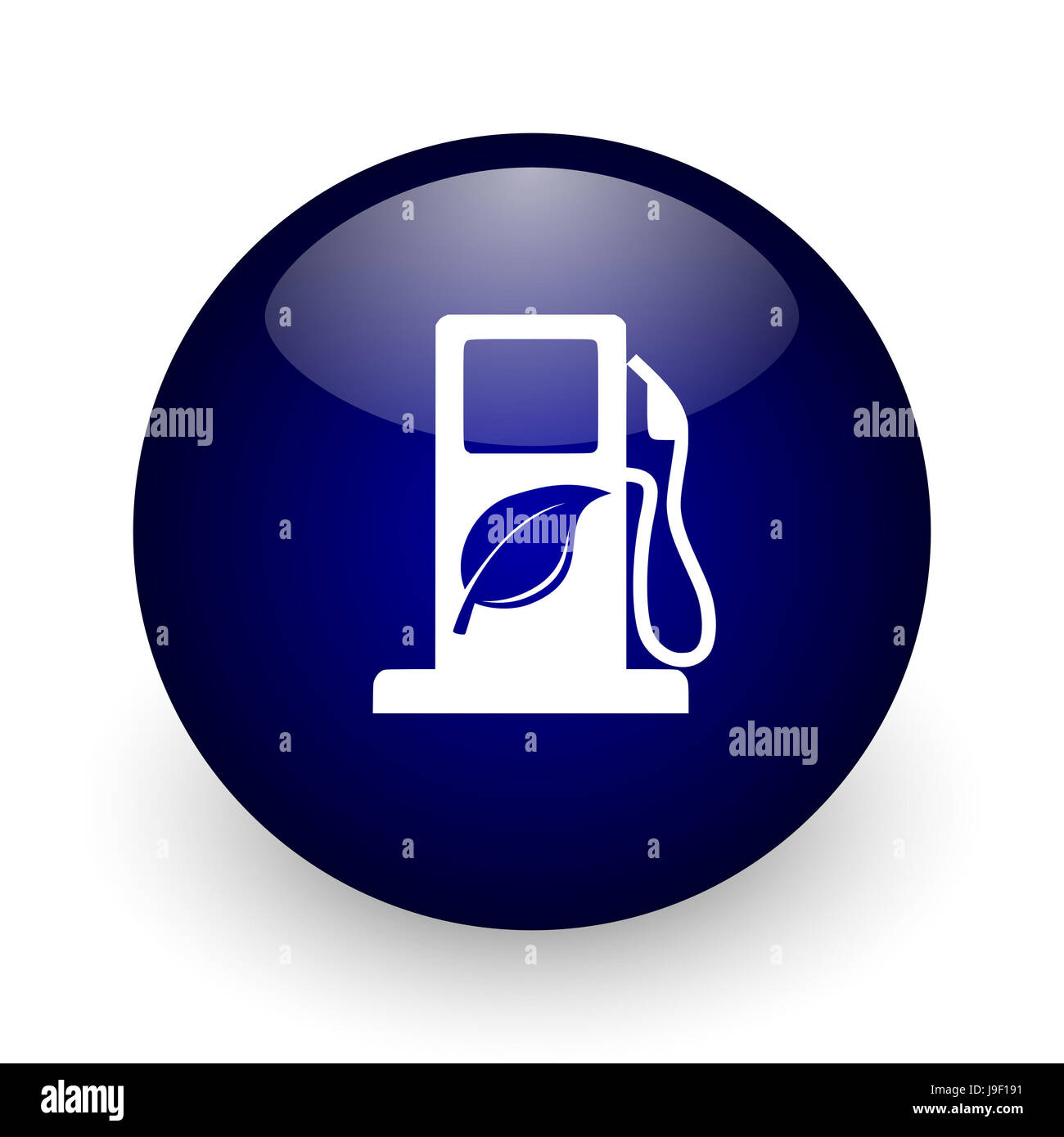 Biofuel blue glossy ball web icon on white background. Round 3d render ...