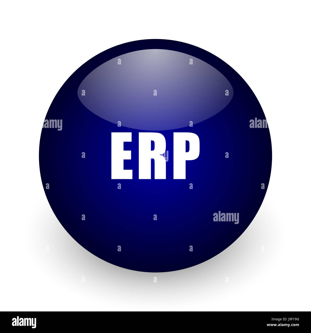 Erp blue glossy ball web icon on white background. Round 3d render ...