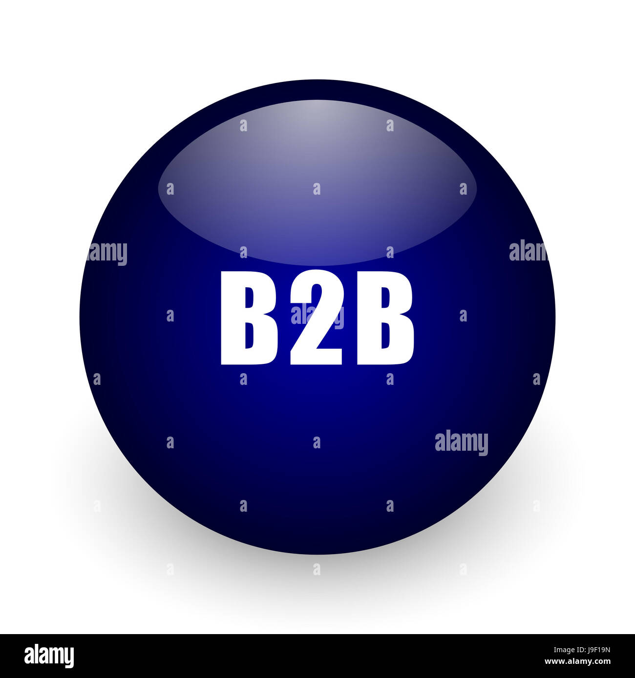 B2b blue glossy ball web icon on white background. Round 3d render ...