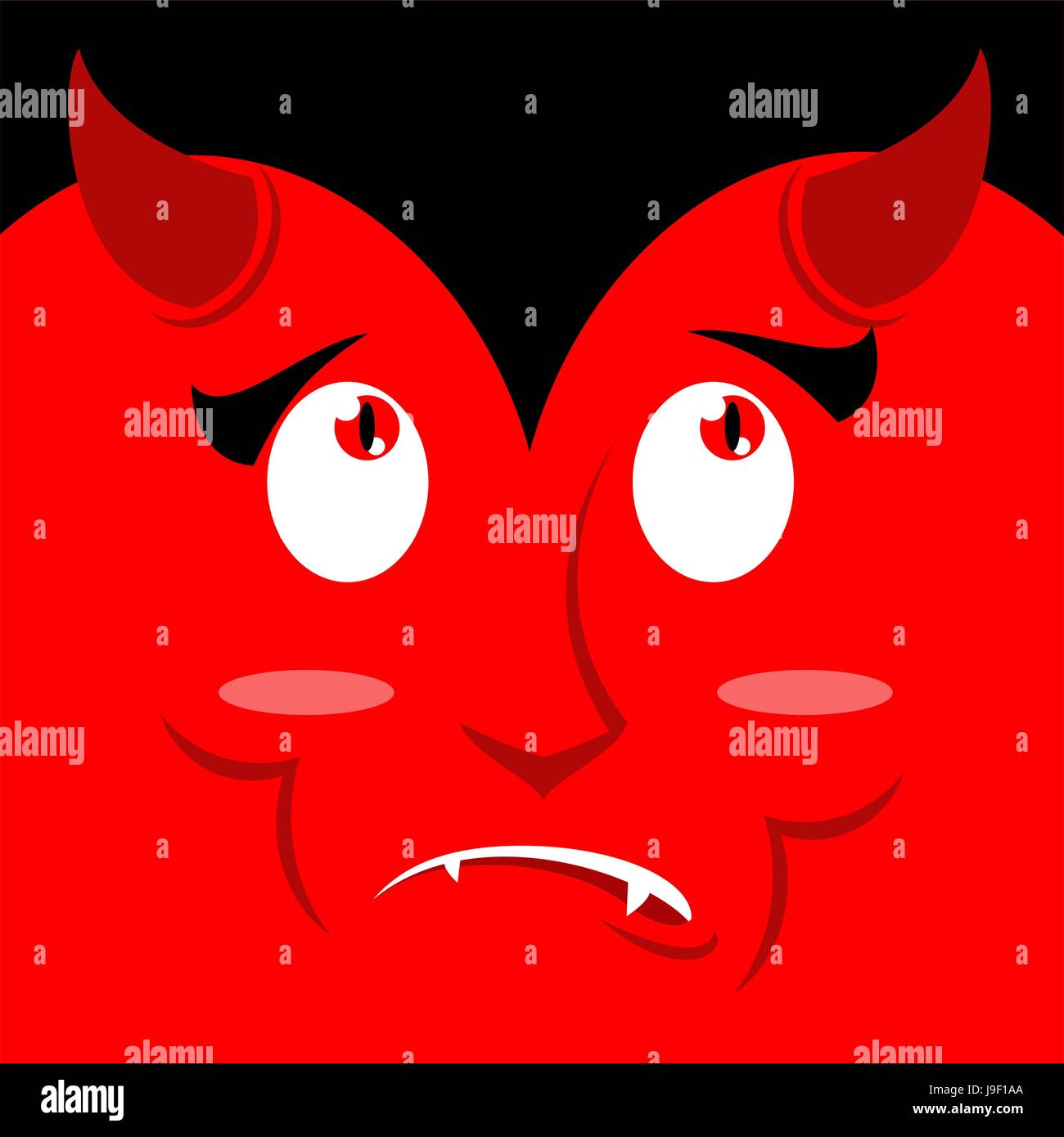 Surprised face of devil on red background. Discouragement demon emotion ...