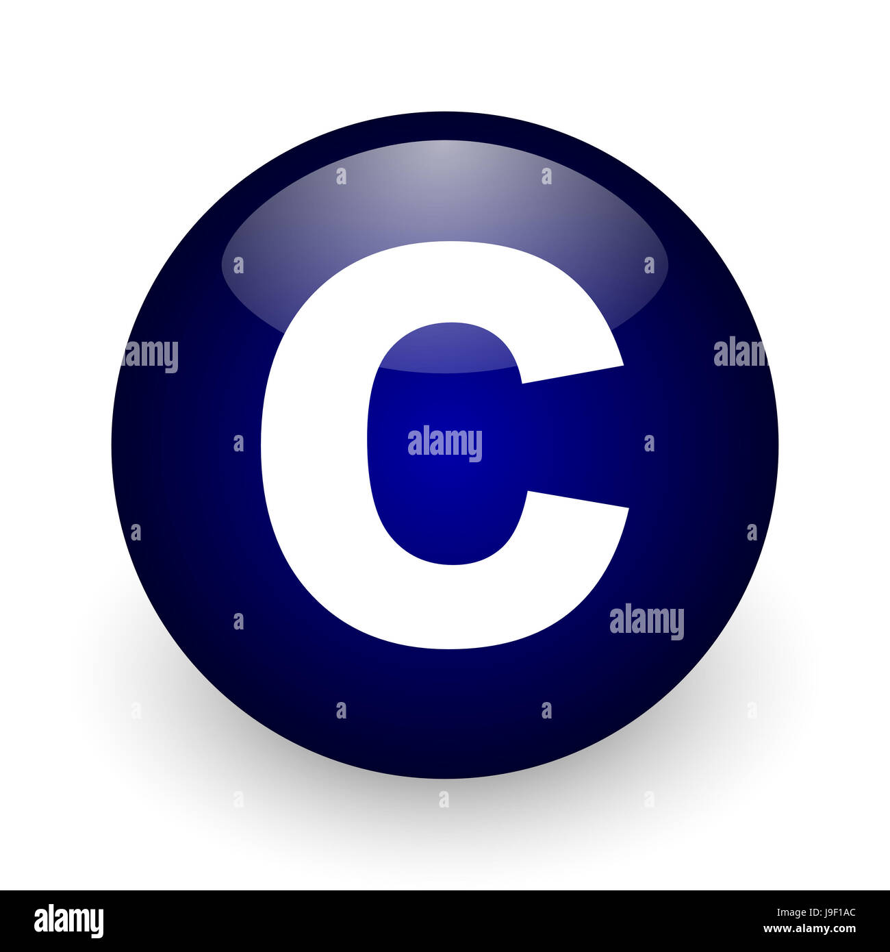 Copyright blue glossy ball web icon on white background. Round 3d ...