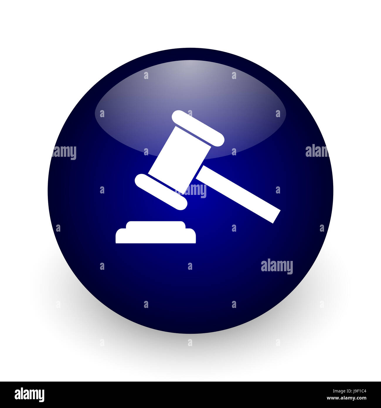 Auction blue glossy ball web icon on white background. Round 3d render ...