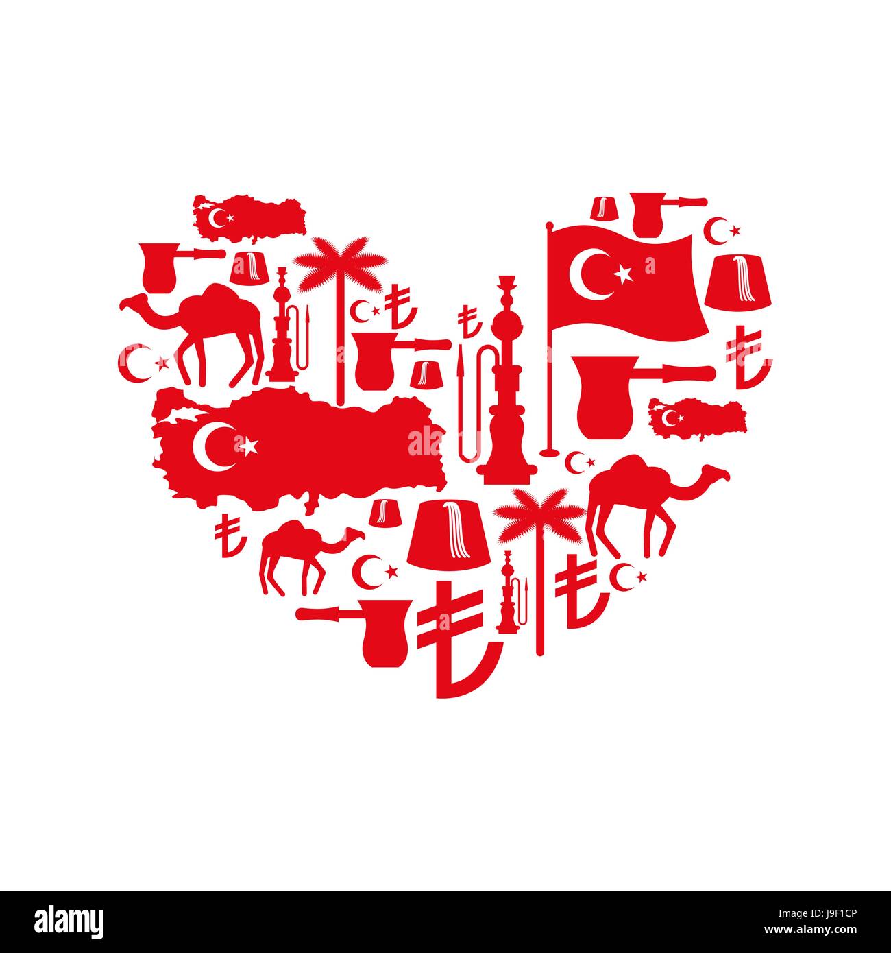 I love Turkey. Sign heart of traditional Turkish folk characters. Map ...