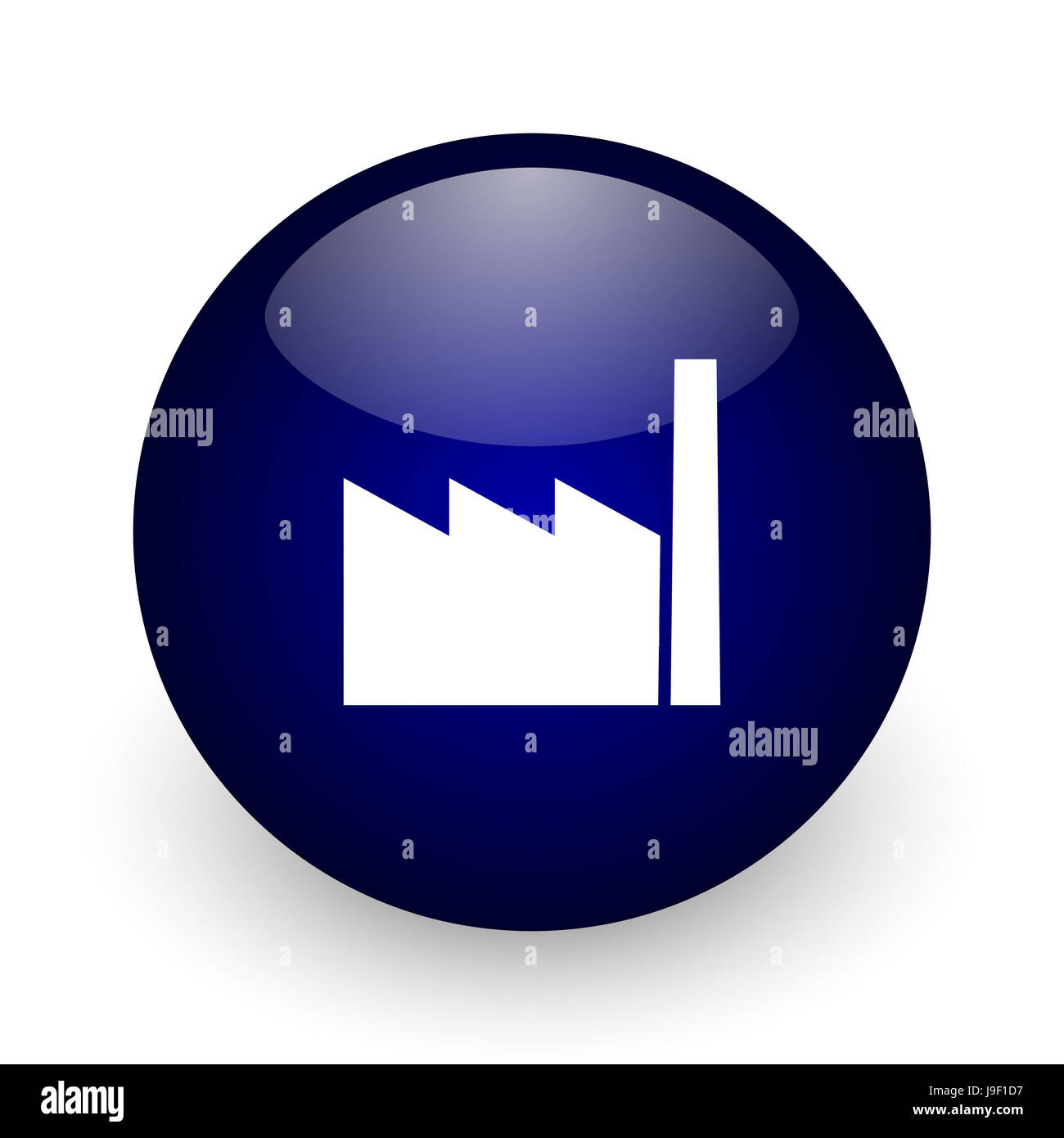 Factory blue glossy ball web icon on white background. Round 3d render ...