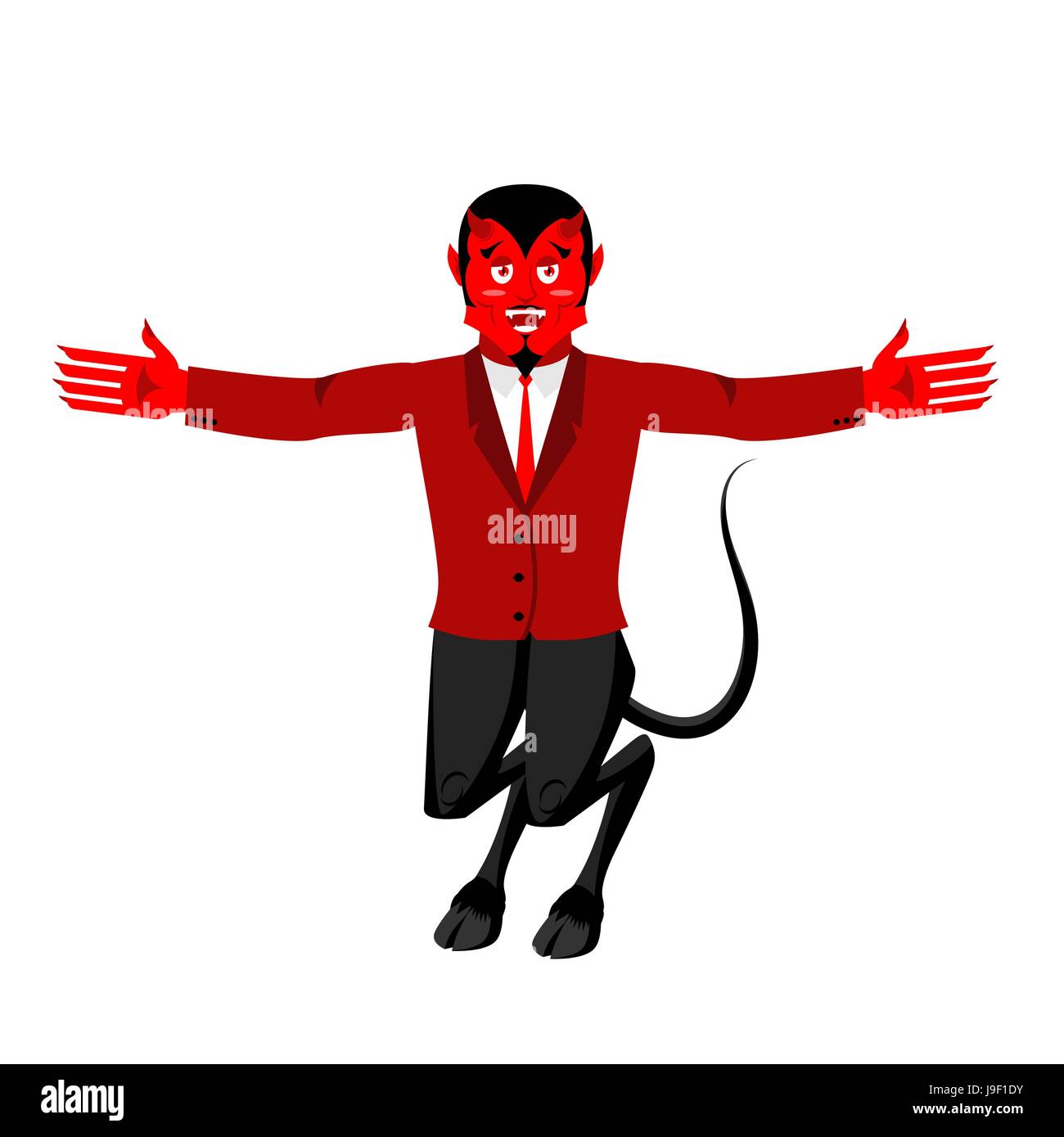 Red Devil. Funny demon. Satan with horns. Crafty Mephistopheles. Diablo ...
