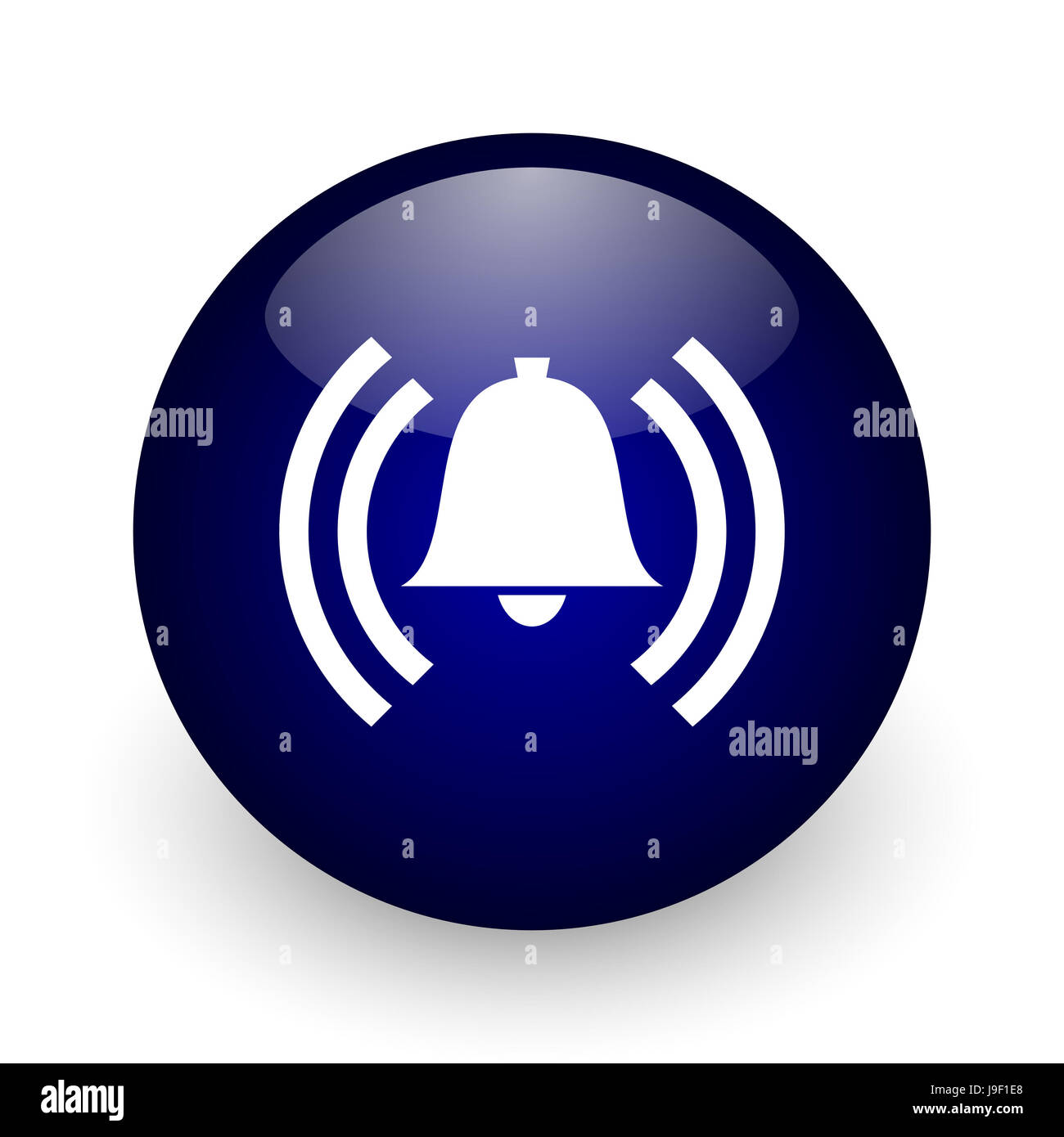 Alarm blue glossy ball web icon on white background. Round 3d render ...