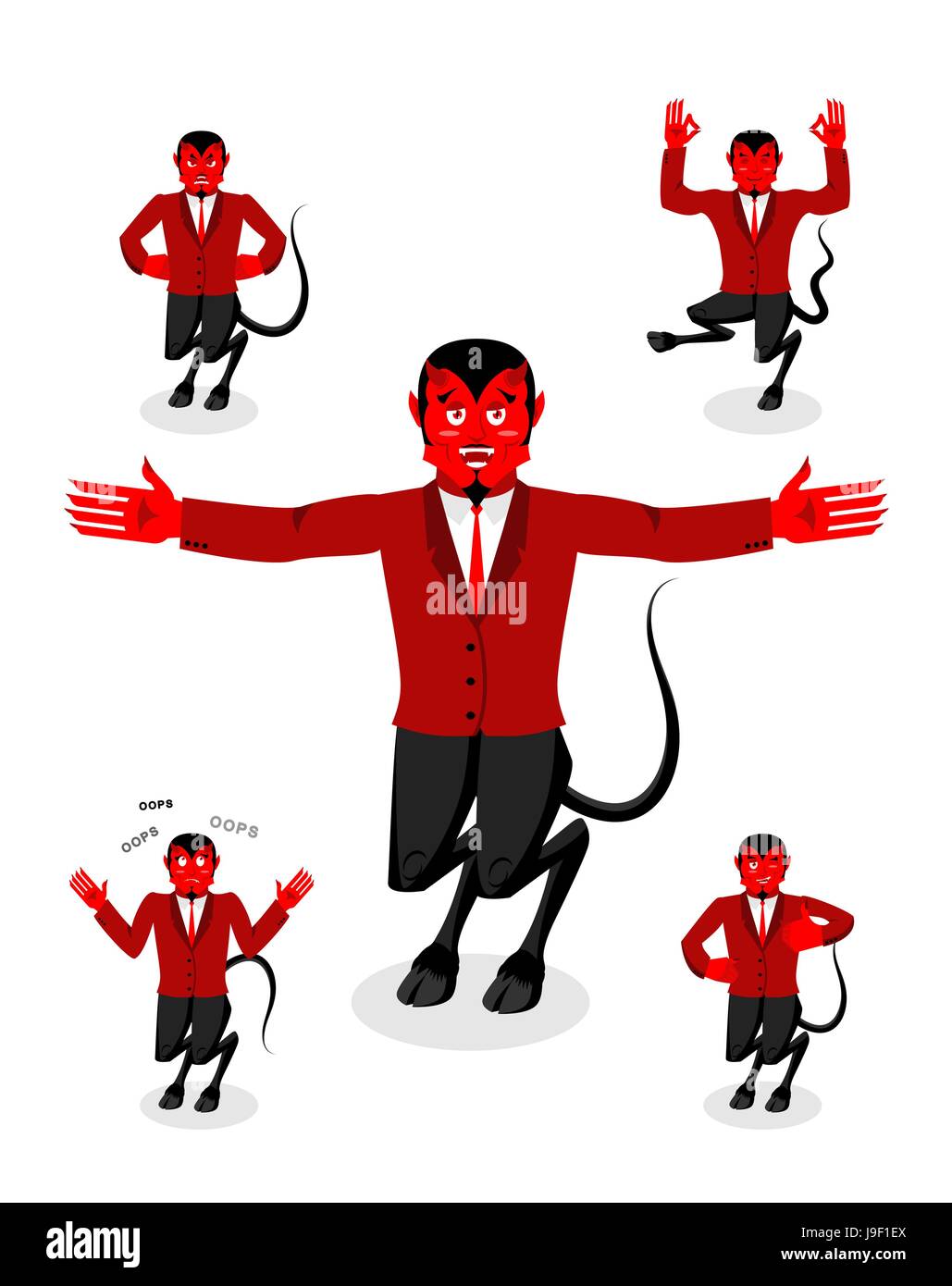 Devil set of poses. Satan set of movements. Horned demon expression of ...