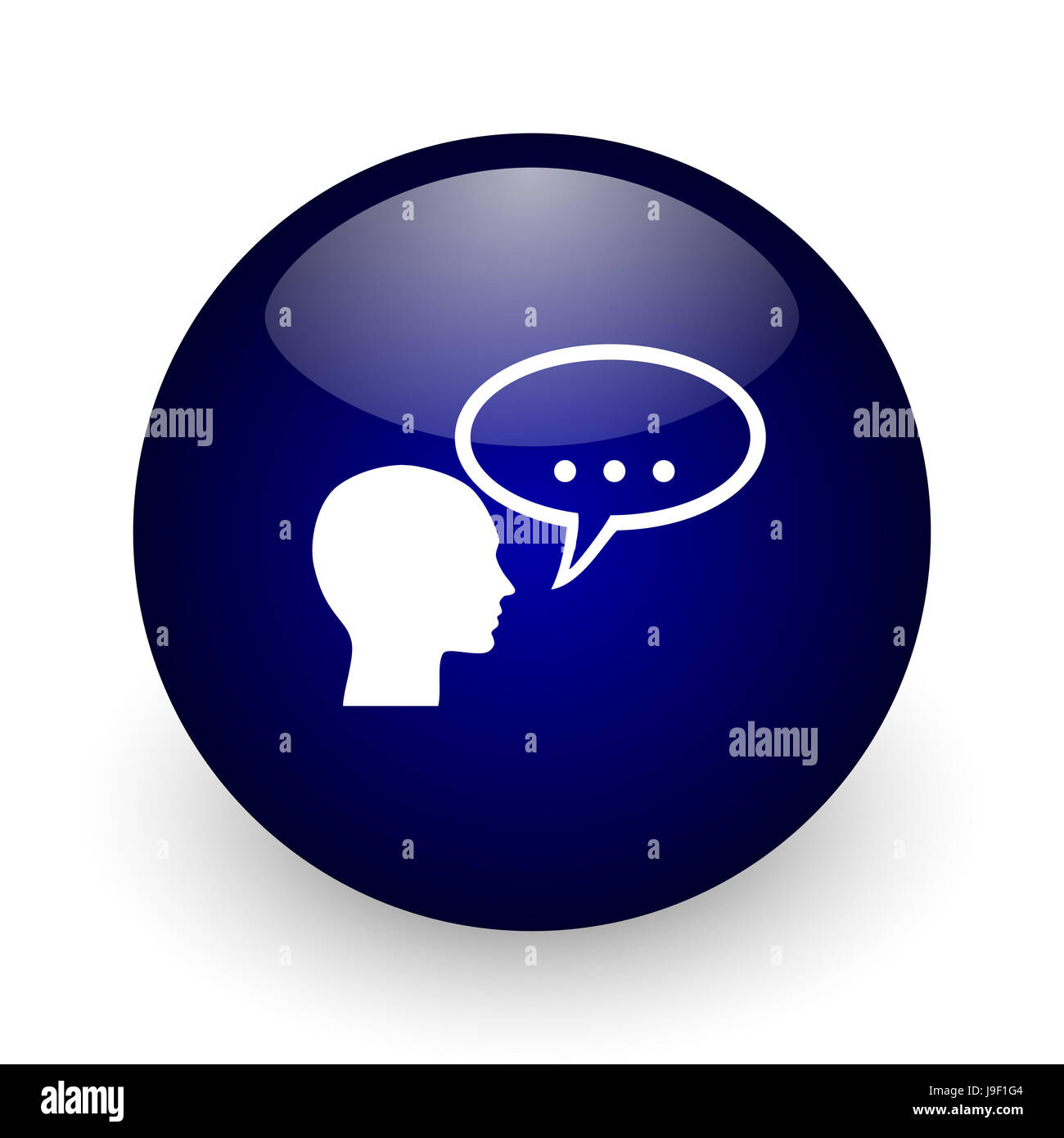 Forum blue glossy ball web icon on white background. Round 3d render ...