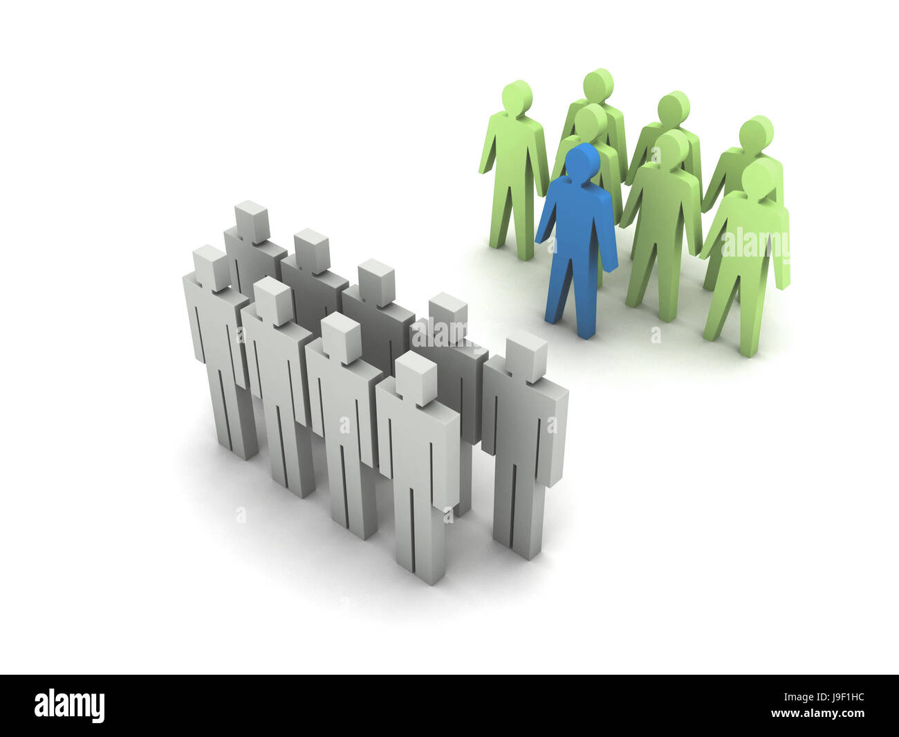 Team with leader versus team without leader, crowd. Concept 3D ...