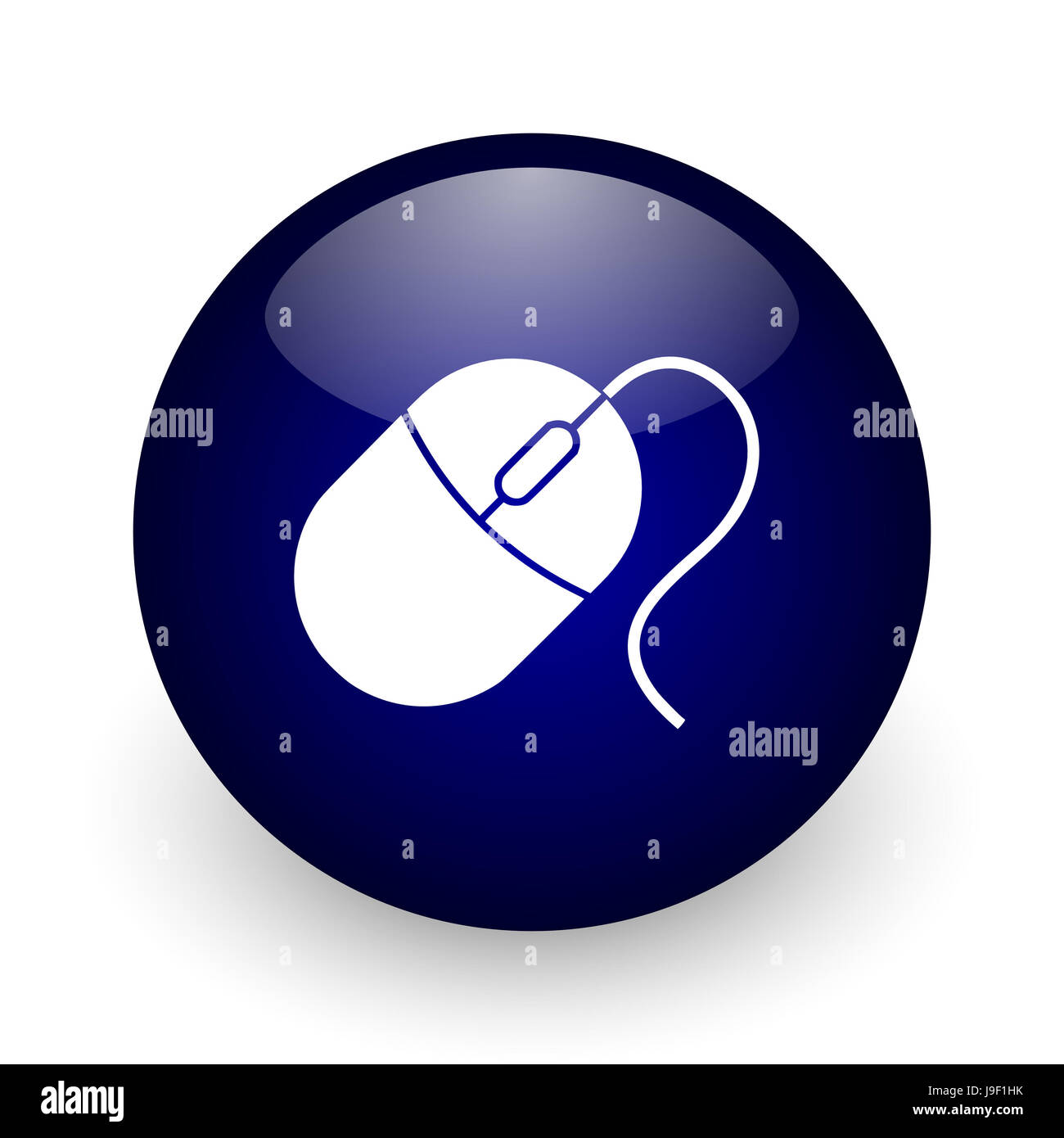 Mouse blue glossy ball web icon on white background. Round 3d render ...