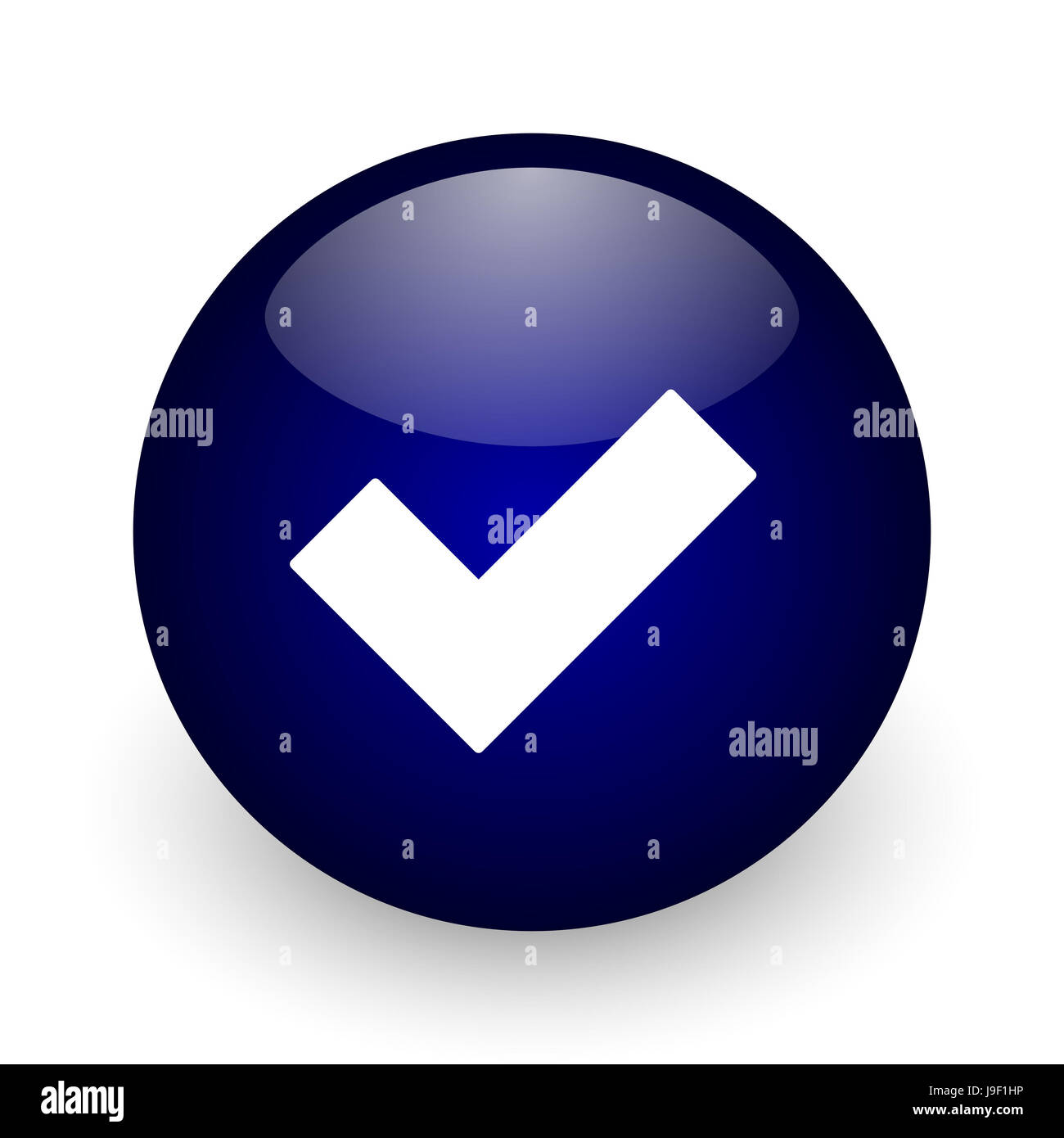 Accept blue glossy ball web icon on white background. Round 3d render ...