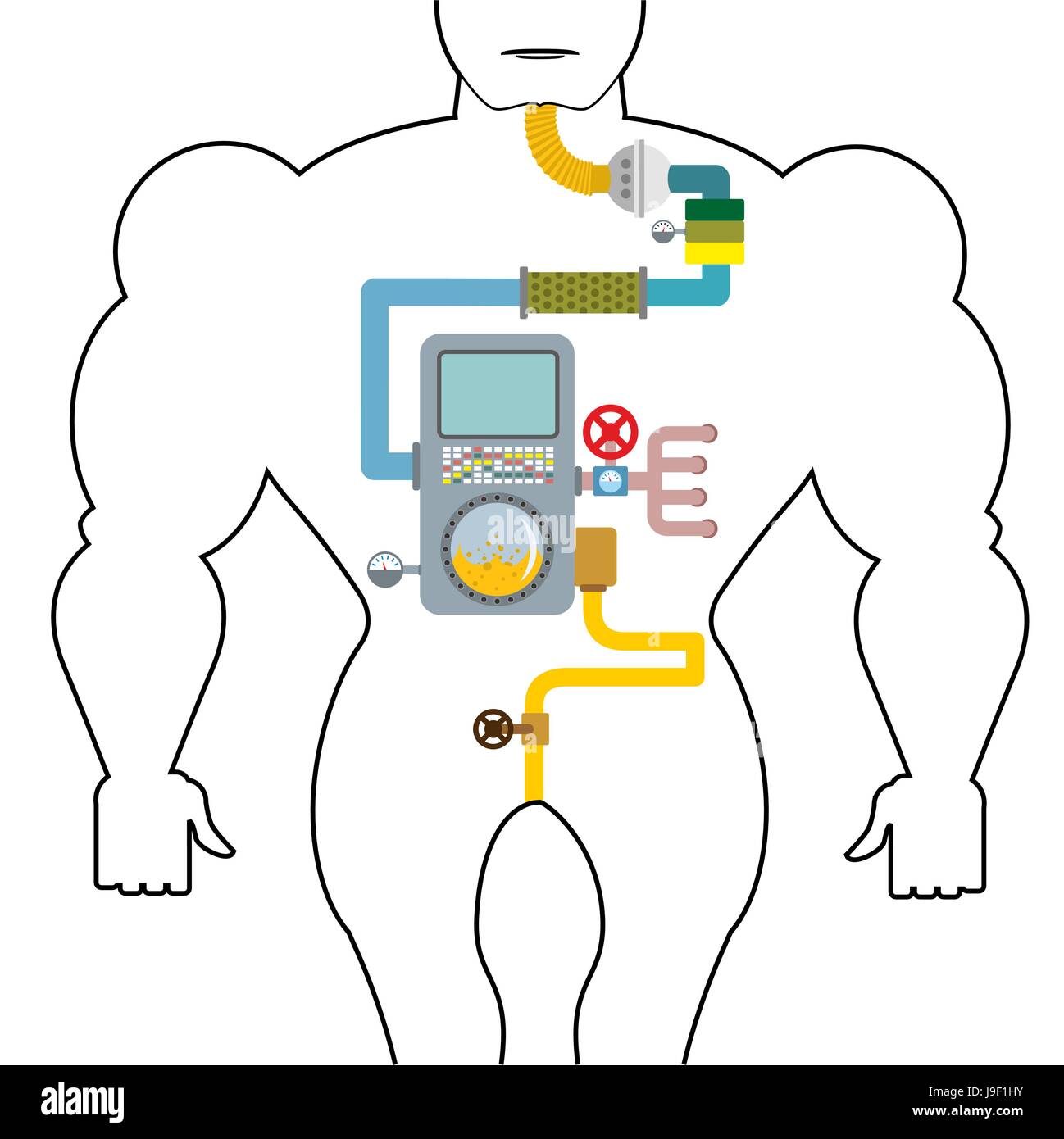 Artificial digestive tract. Digestion person. Throat and stomach. Pipes ...