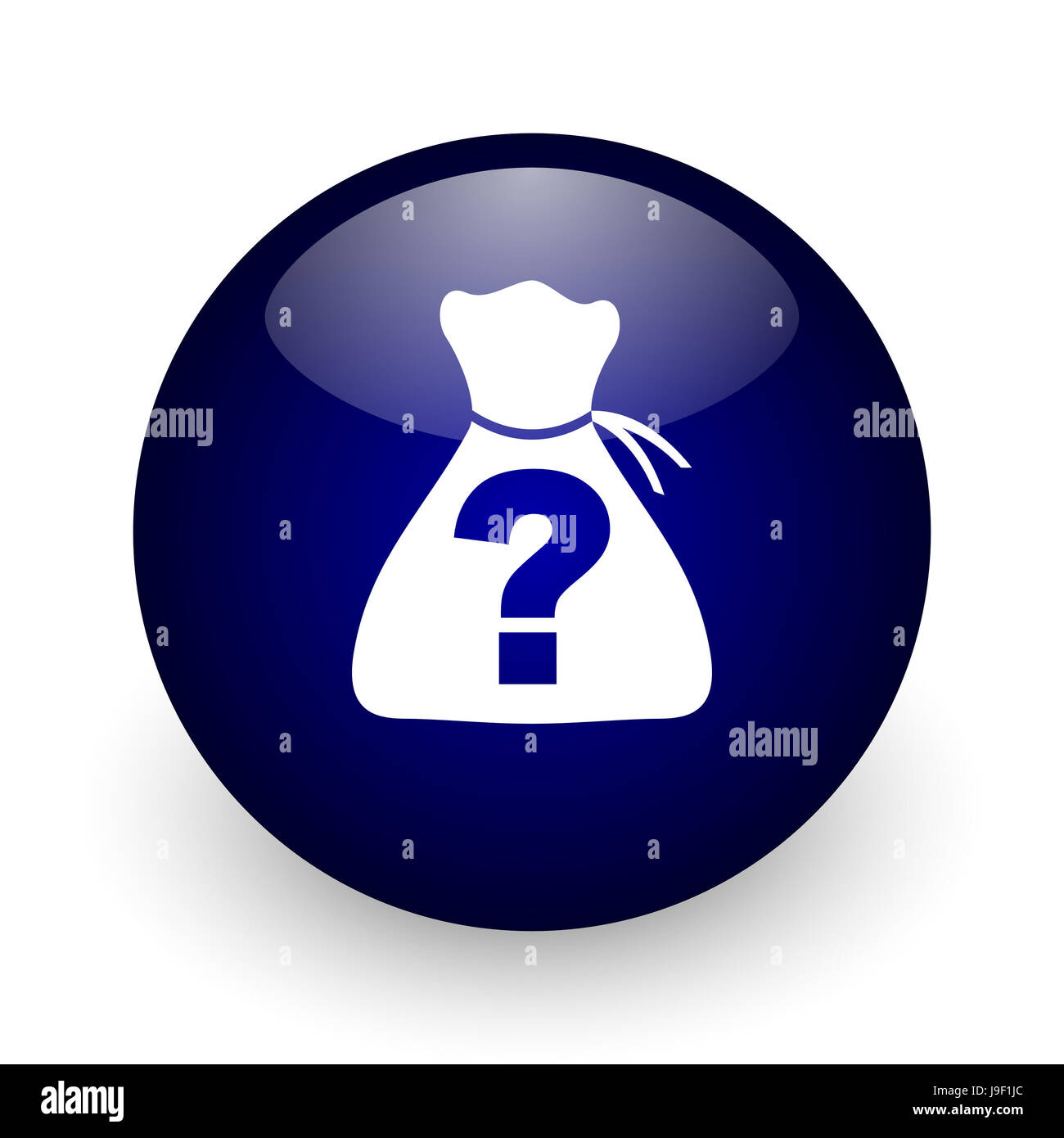 Riddle blue glossy ball web icon on white background. Round 3d render ...