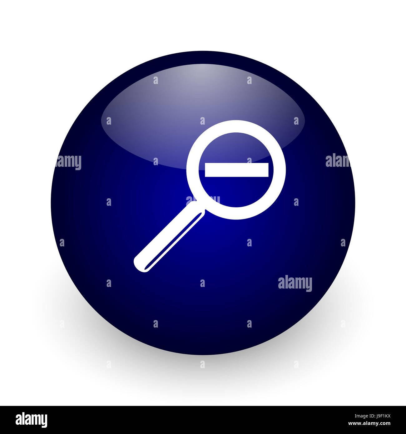 Lens blue glossy ball web icon on white background. Round 3d render ...