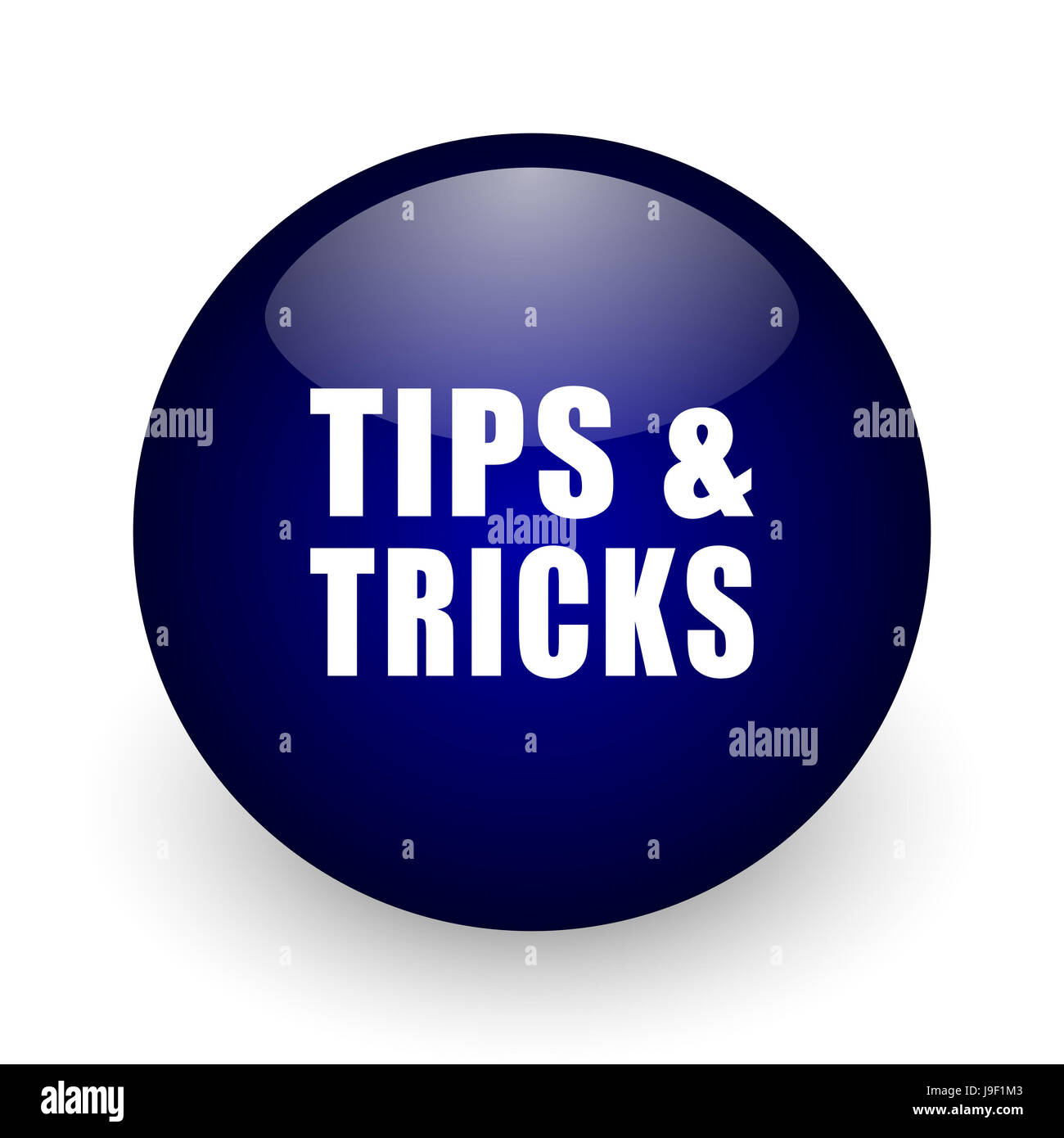 Tips tricks blue glossy ball web icon on white background. Round 3d ...