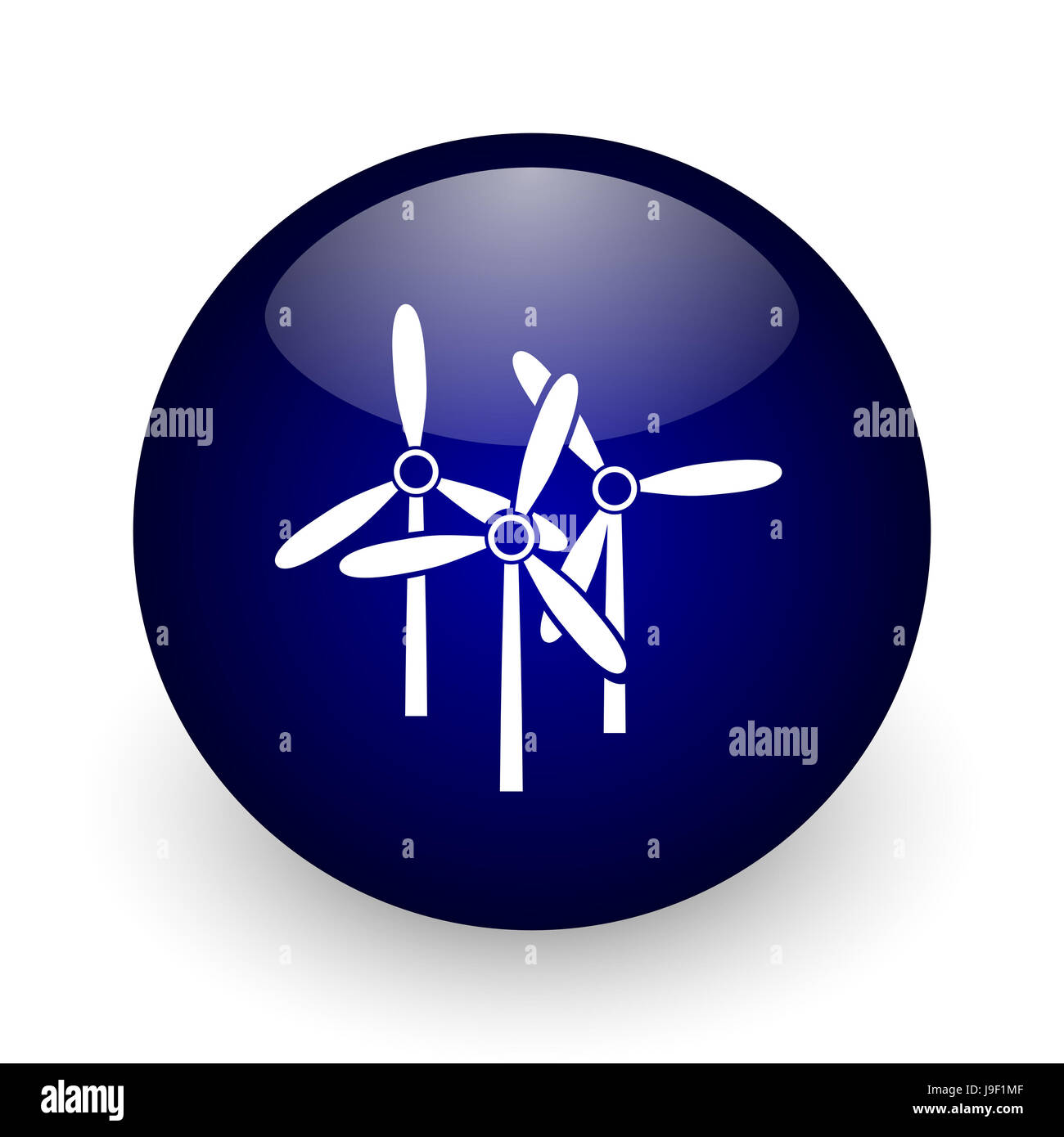 Windmill blue glossy ball web icon on white background. Round 3d render ...