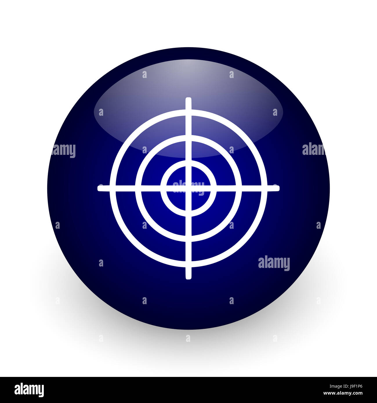 Target blue glossy ball web icon on white background. Round 3d render ...